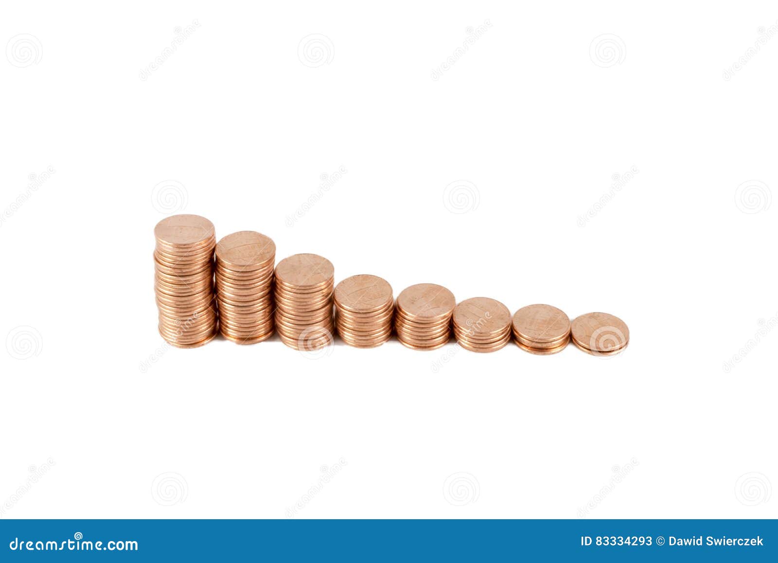 Descending Stacks of Coins stock image. Image of studio - 83334293