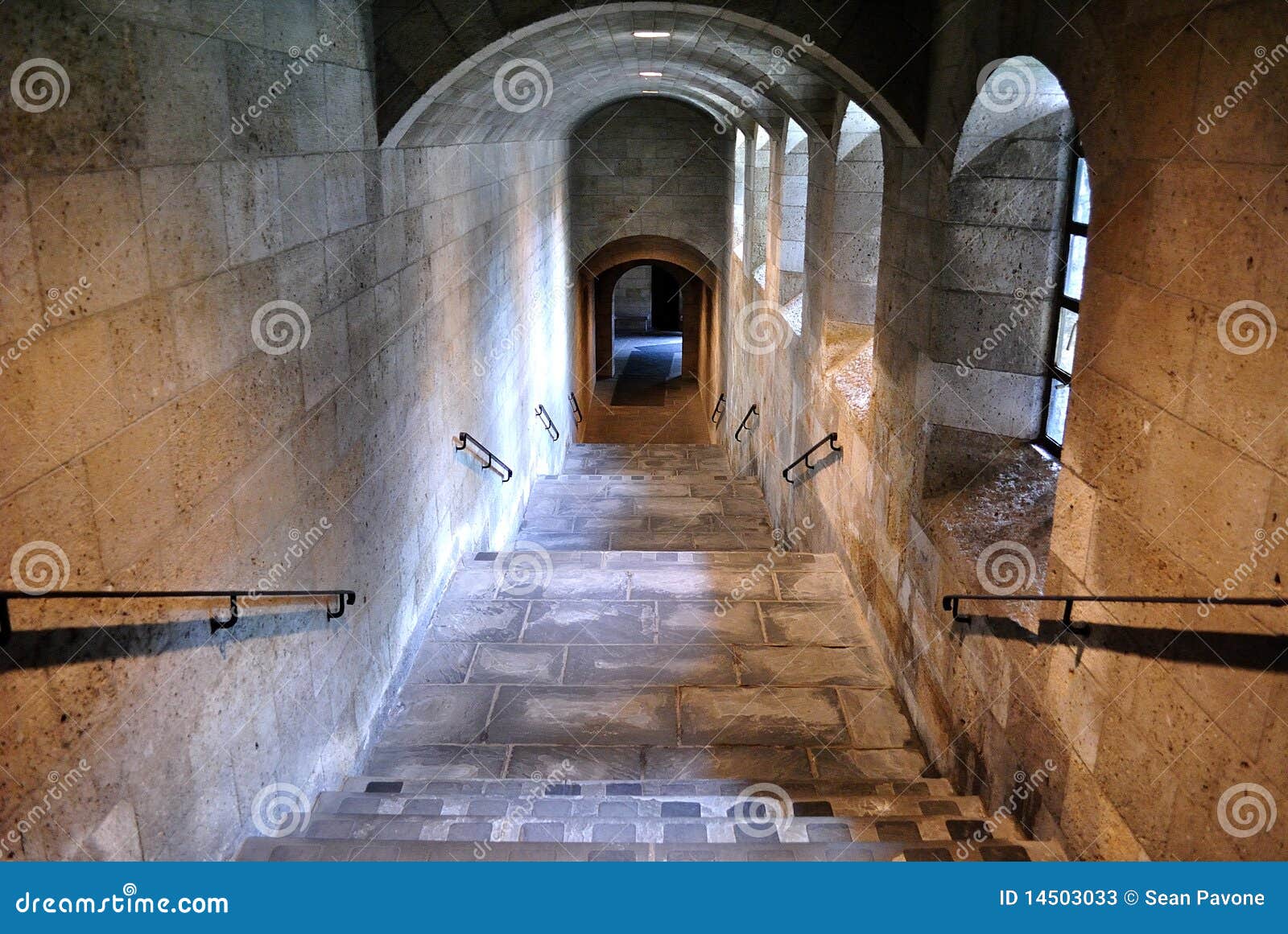 Descending Stair Case in Castle Stock Image - Image of arches ...