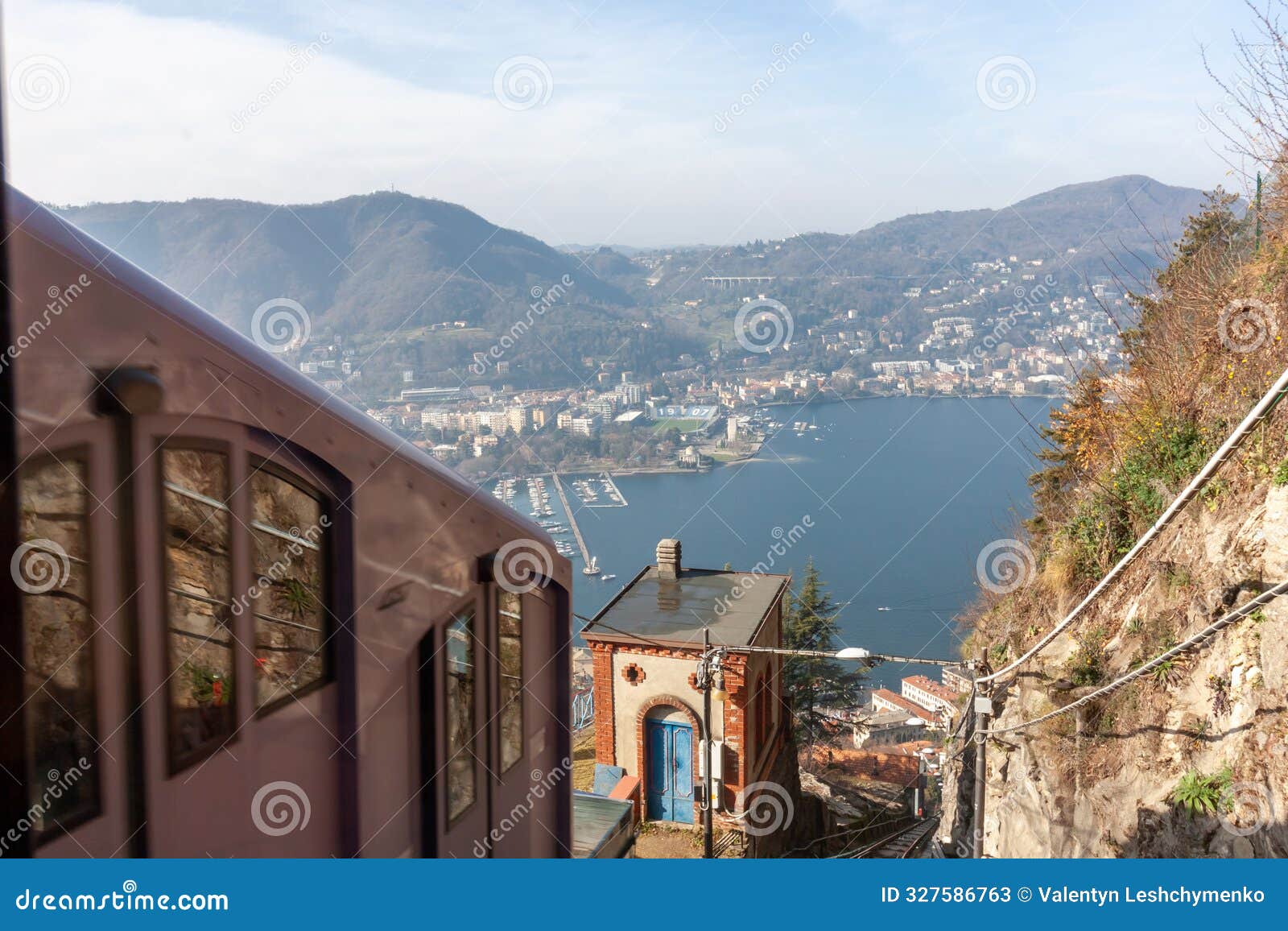 Descent on the Brunate-Como Funicular. View from the Cockpit Stock ...