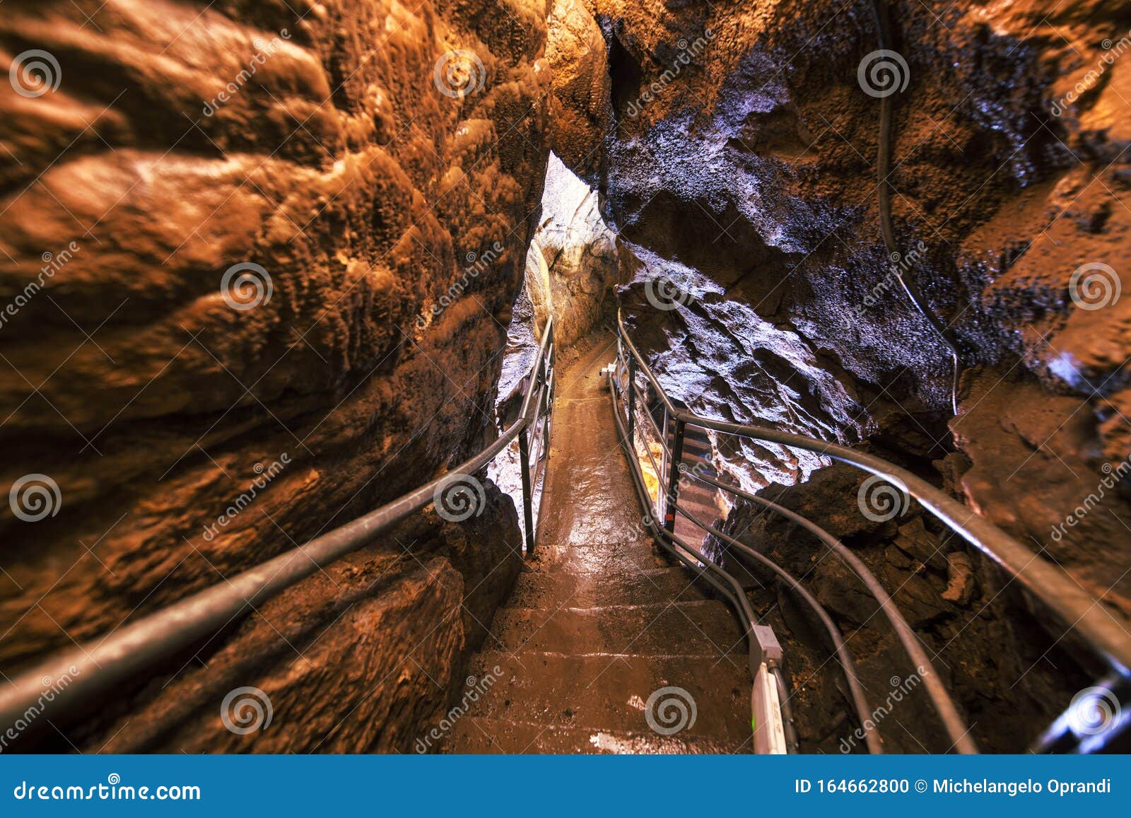 Descent into Limestone Caves for Speleological Sightseeing Stock Photo ...