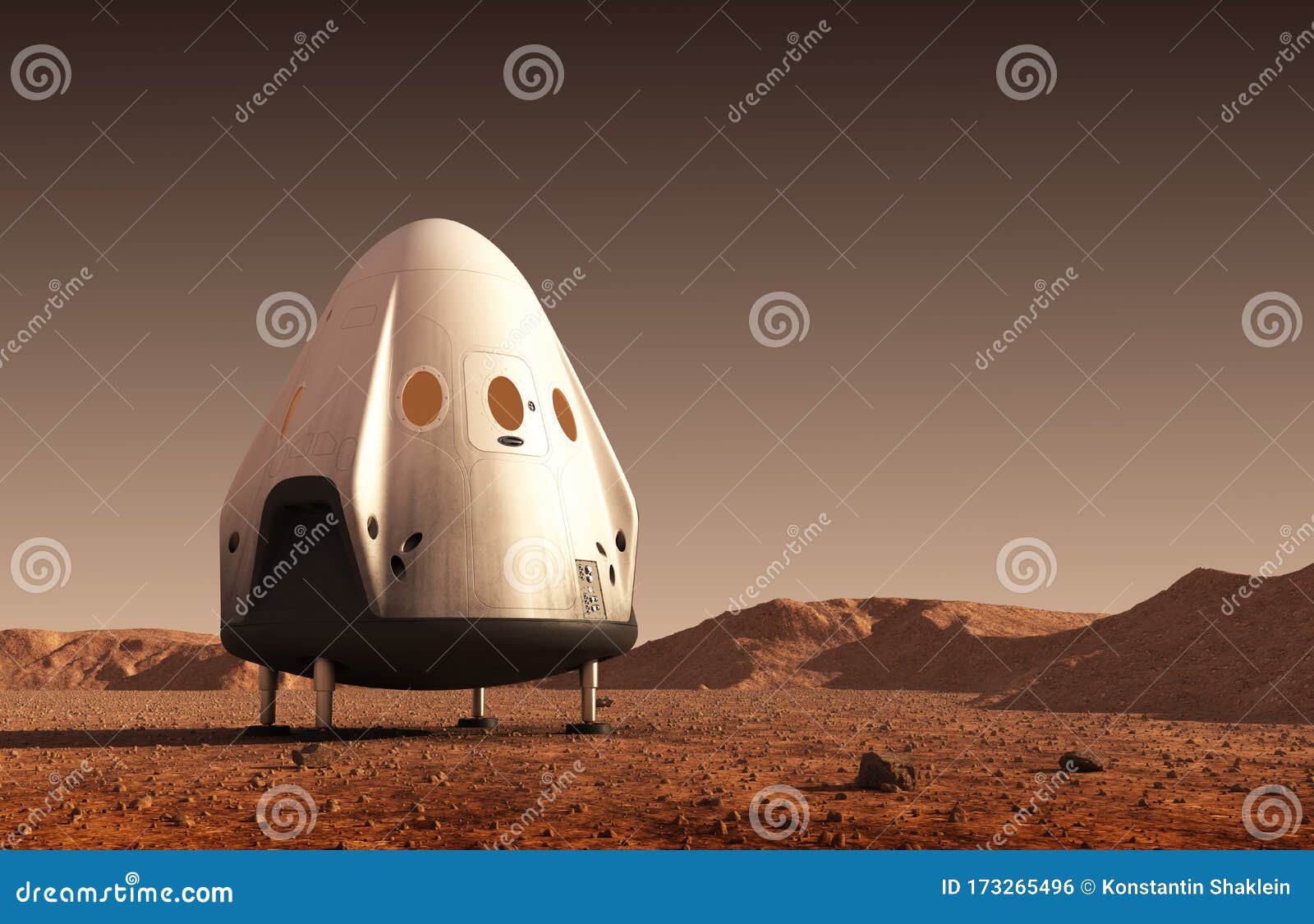 Descent Module of Commercial Spacecraft on Surface of Red Planet Mars ...