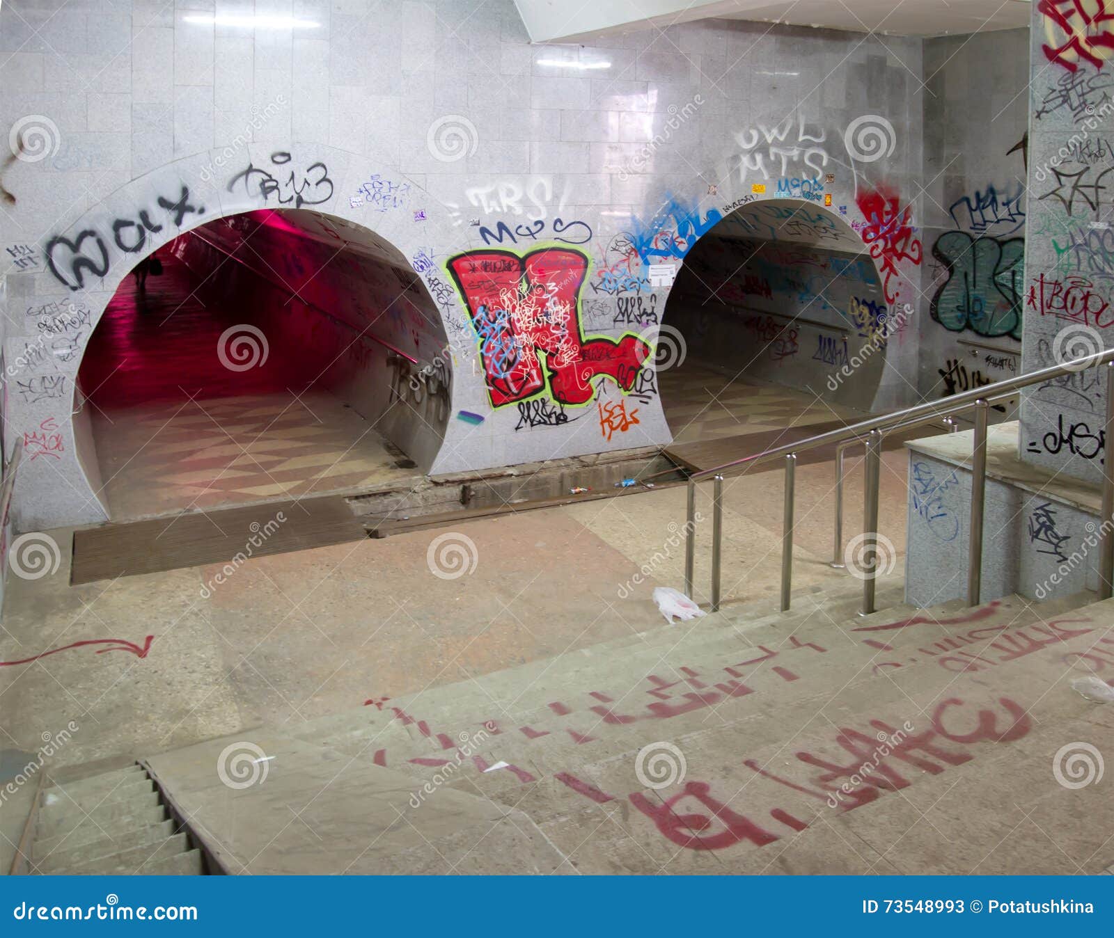 Underground Pedestrian Crossing Decorated With Graffiti Paintings On ...