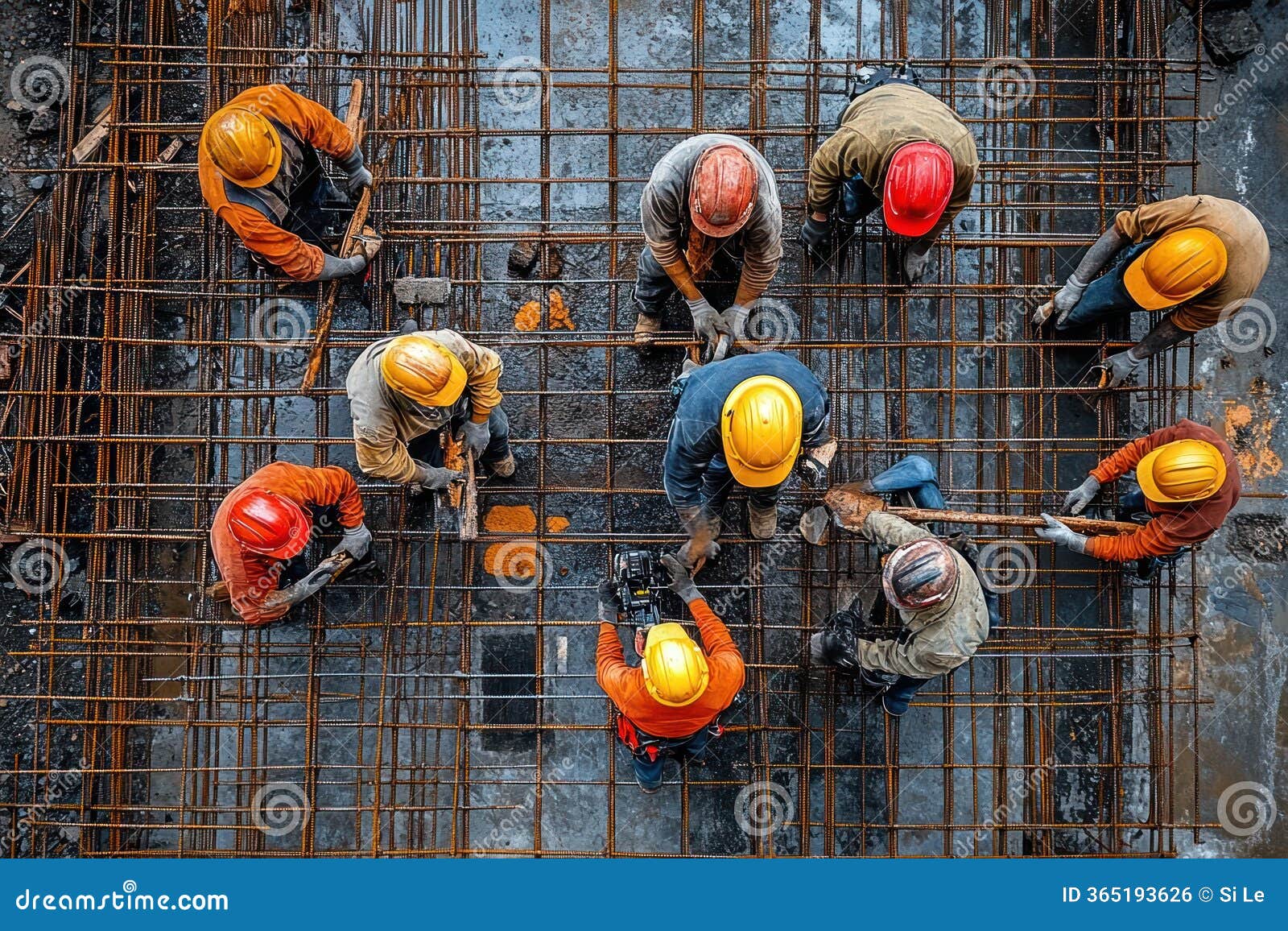 Construction Crew Directing Crane Lift Of Massive Steel Beam Stock ...