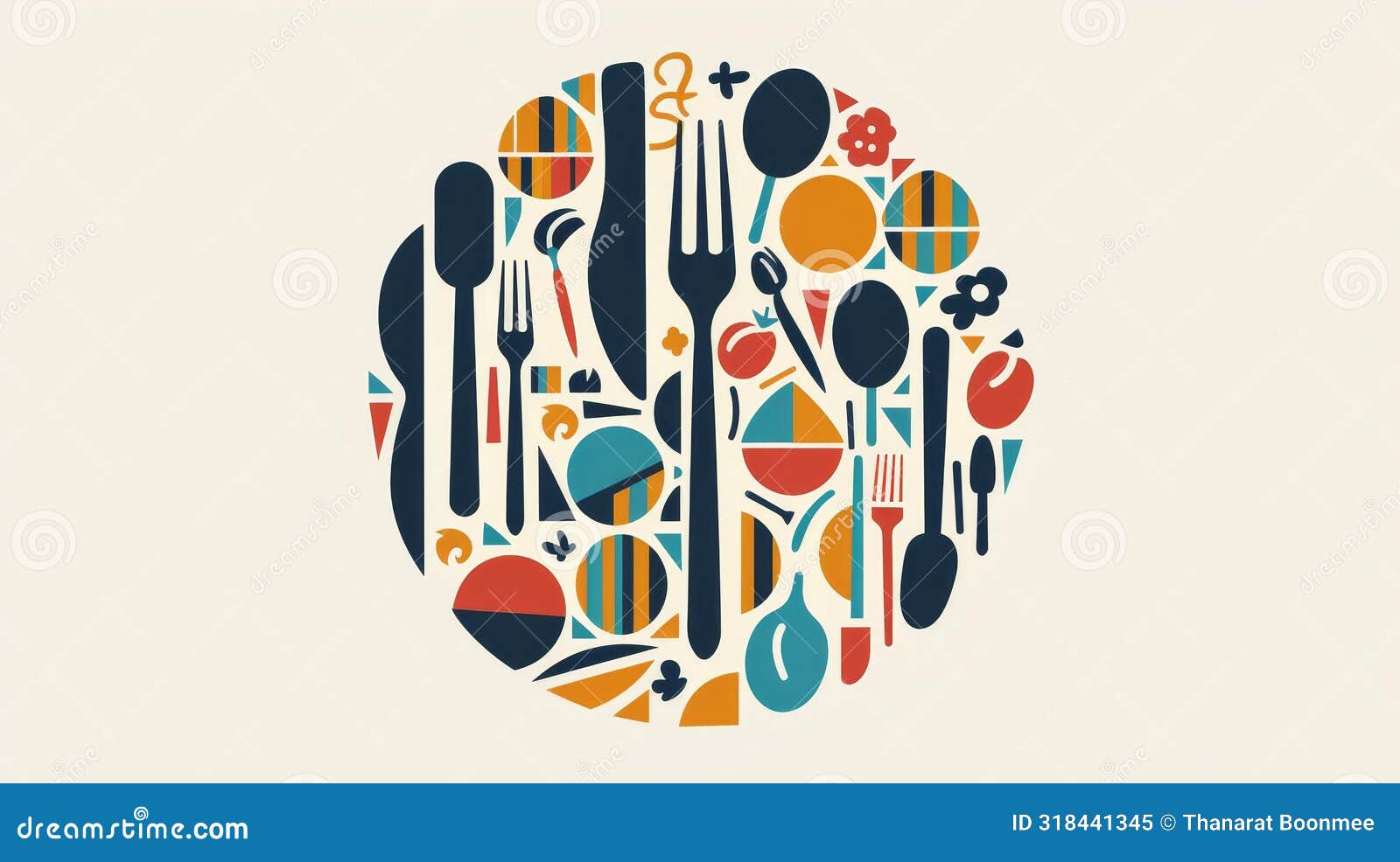 Description Circular Logo with Artistic Utensil Pattern for a Sleek ...