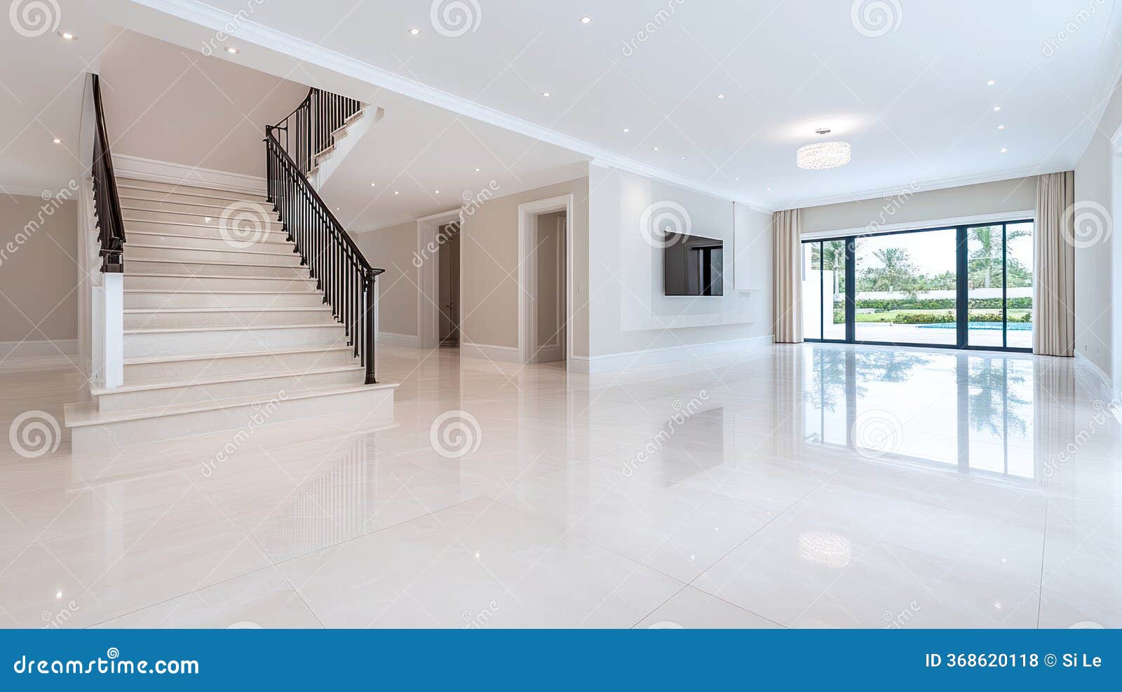 Contemporary Open Space Office Interior Featuring Large Windows, Sleek ...