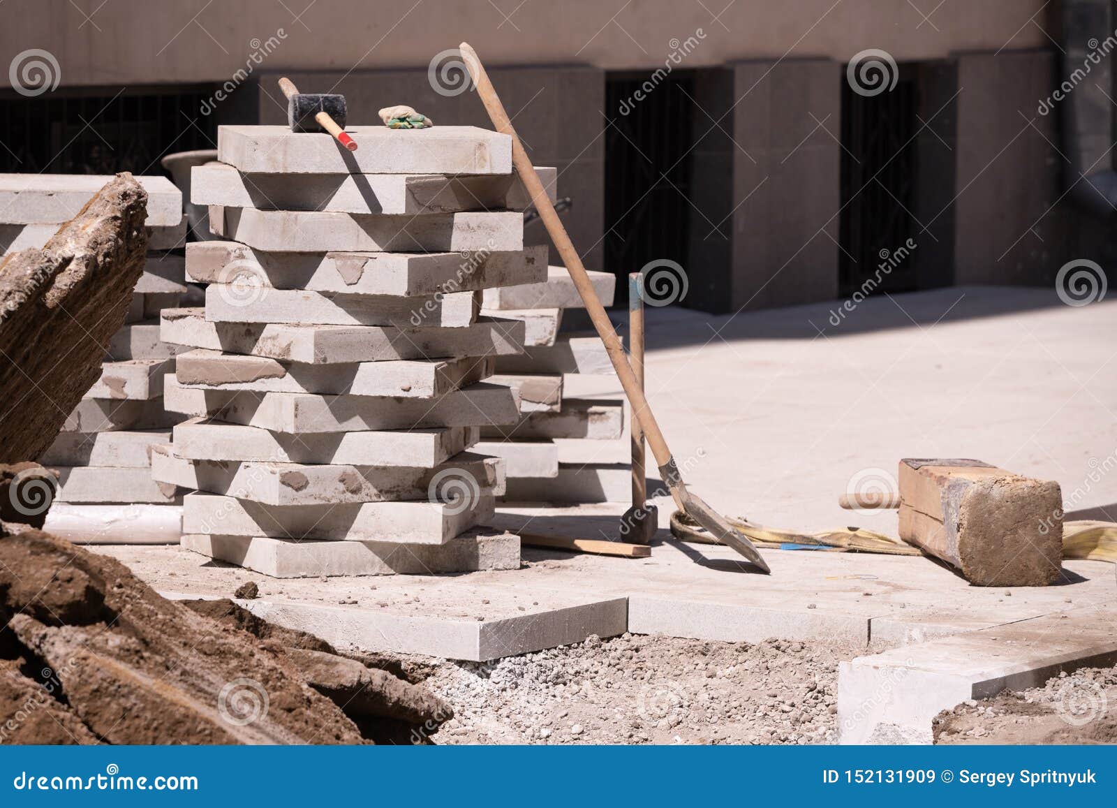 The Process of Laying Paving Stone on the Street Stock Image - Image of ...