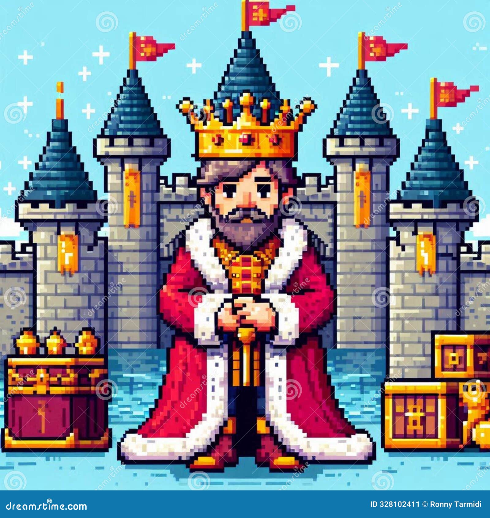 Desenho Animado De Um Castelo Com Um Rei Coroado Ilustração Stock ...