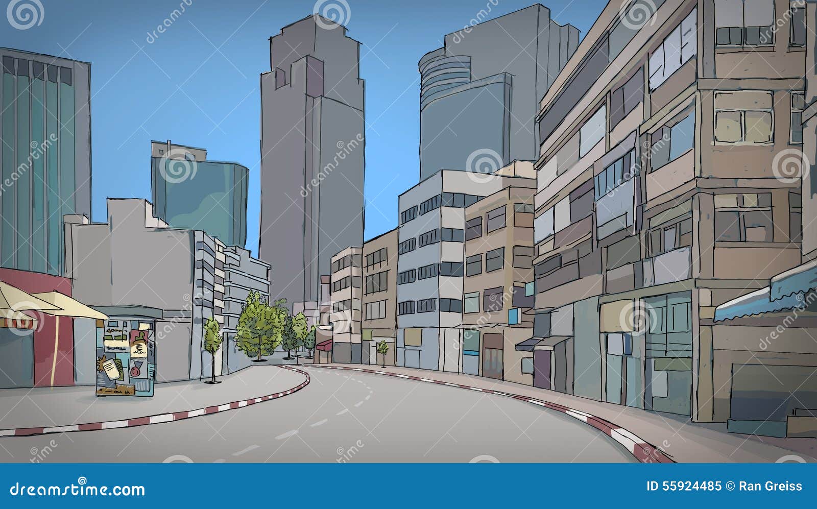 Desenho Colorido Da Rua Com Construções Ilustração Stock - Ilustração ...