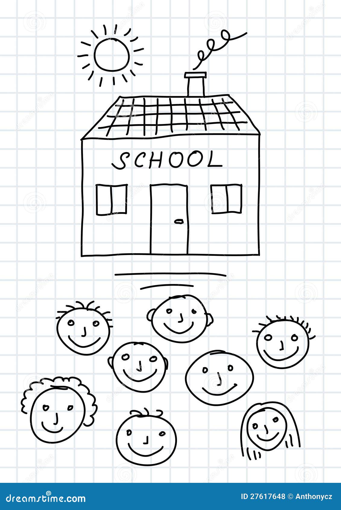 Desenho Da Escola E Das Crianças Ilustração do Vetor - Ilustração de ...