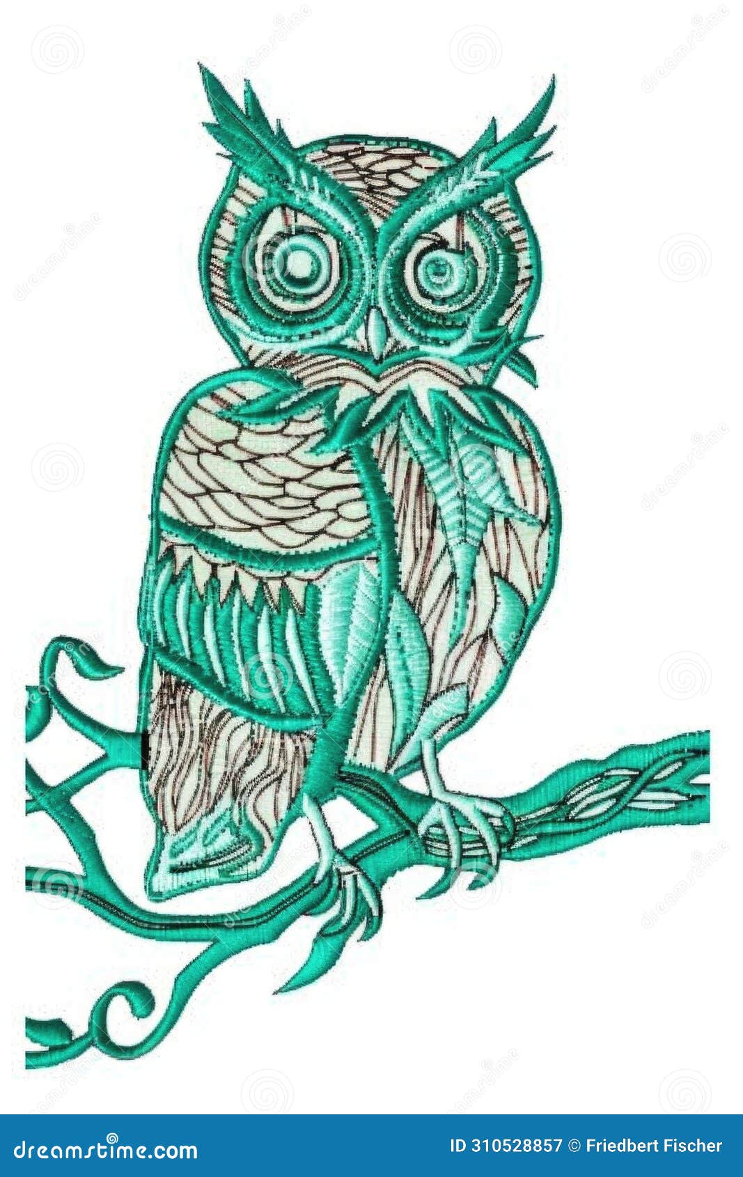 Desenho De Uma Coruja Sentada Num Bordado De Galho Sobre Fundo Branco