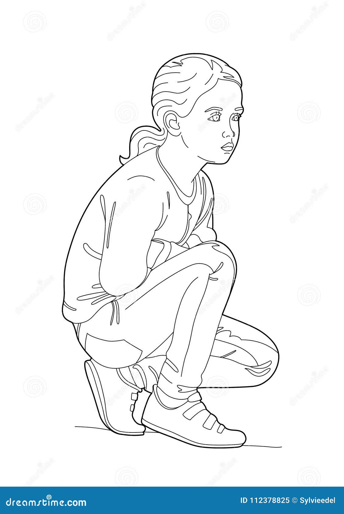 Desenho De Uma Menina De Agachamento Ilustração do Vetor - Ilustração ...