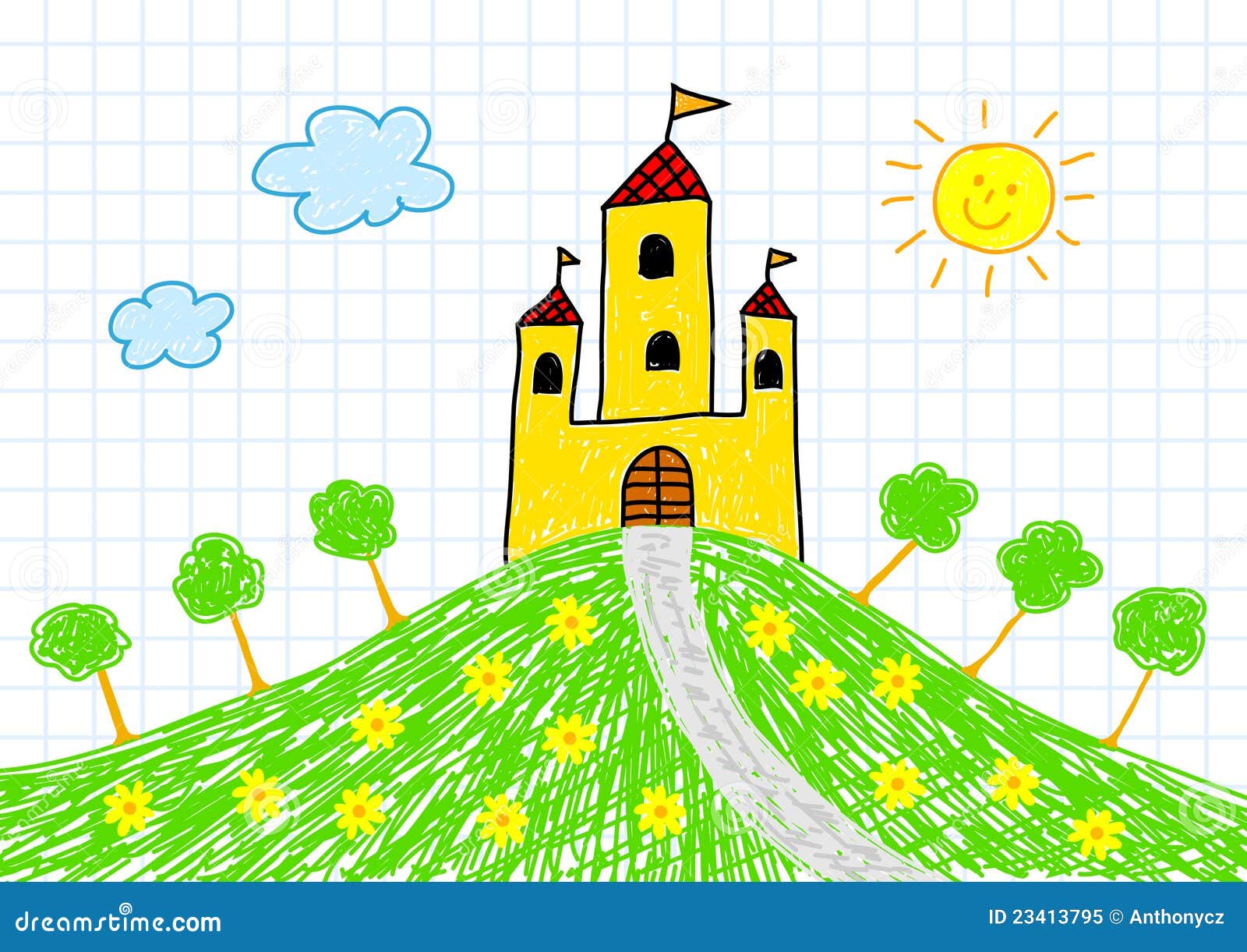 Desenho do castelo amarelo ilustração do vetor. Ilustração de cartoon ...