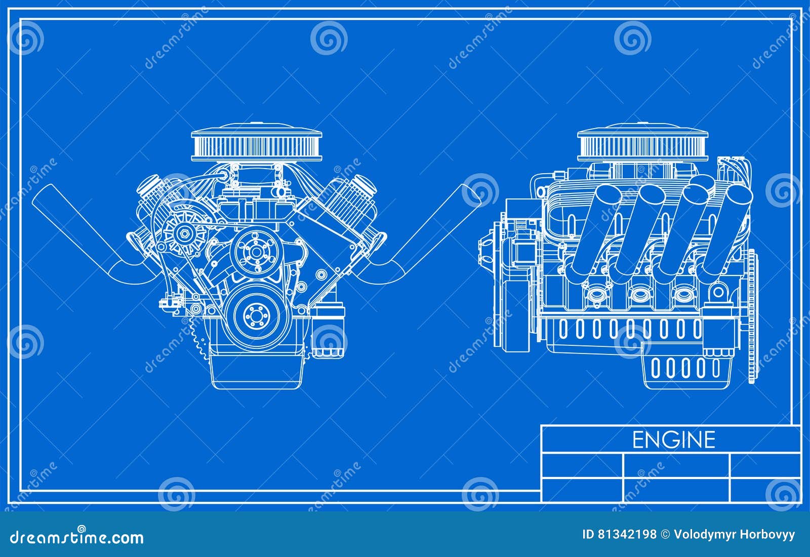Desenho Do Motor De V8 Do Hot Rod Ilustração do Vetor - Ilustração de ...