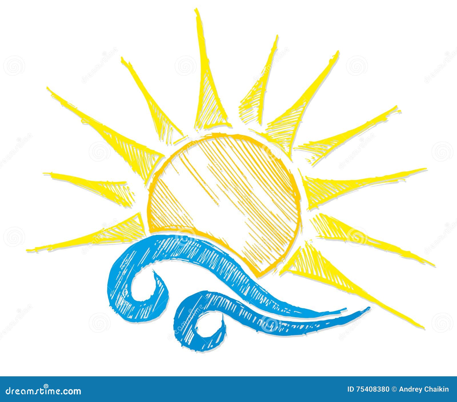 Desenho do sol e do mar ilustração do vetor. Ilustração de onda - 75408380