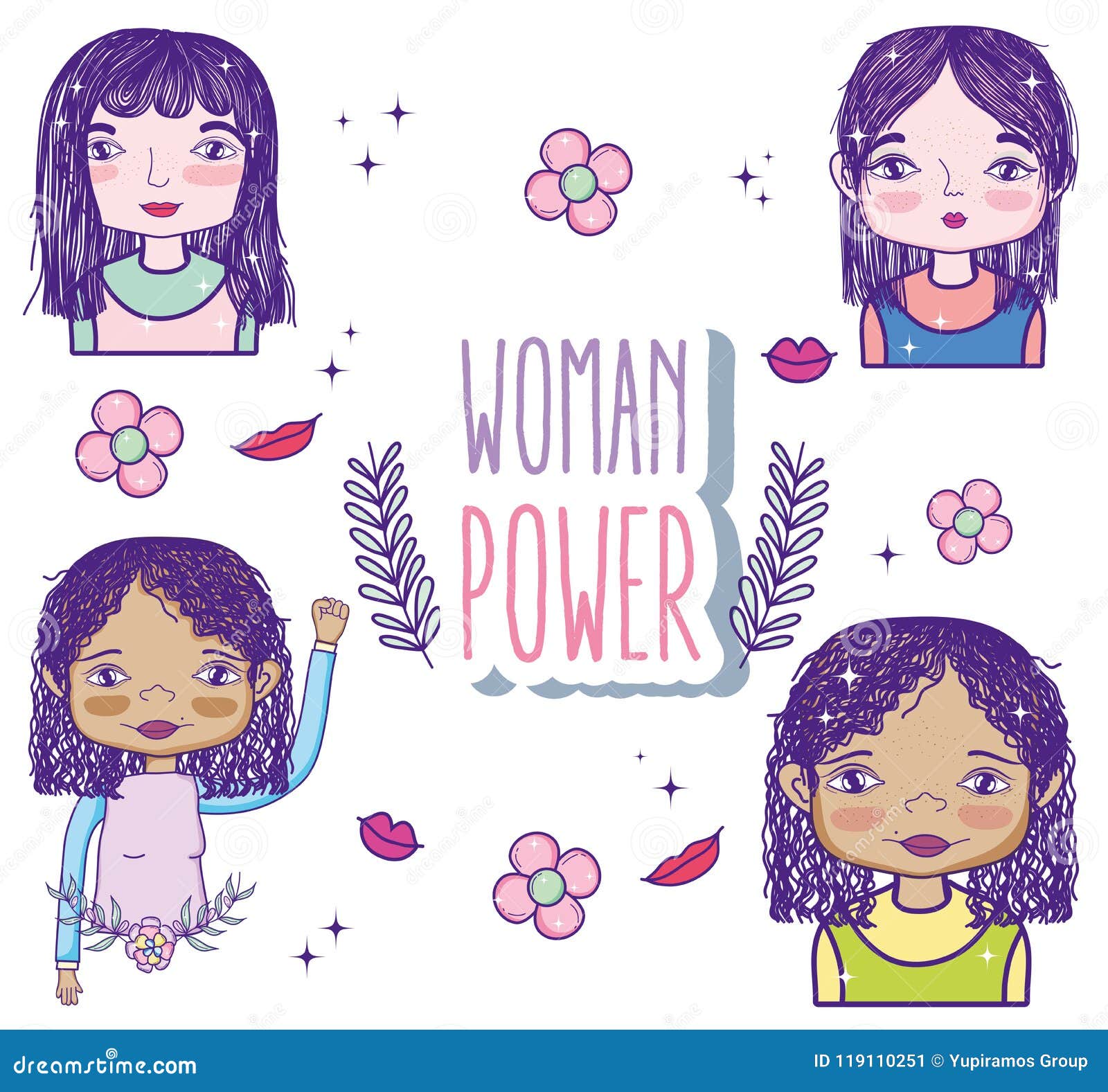 Desenhos Animados Da Menina Do Poder Da Mulher Ilustração do Vetor ...