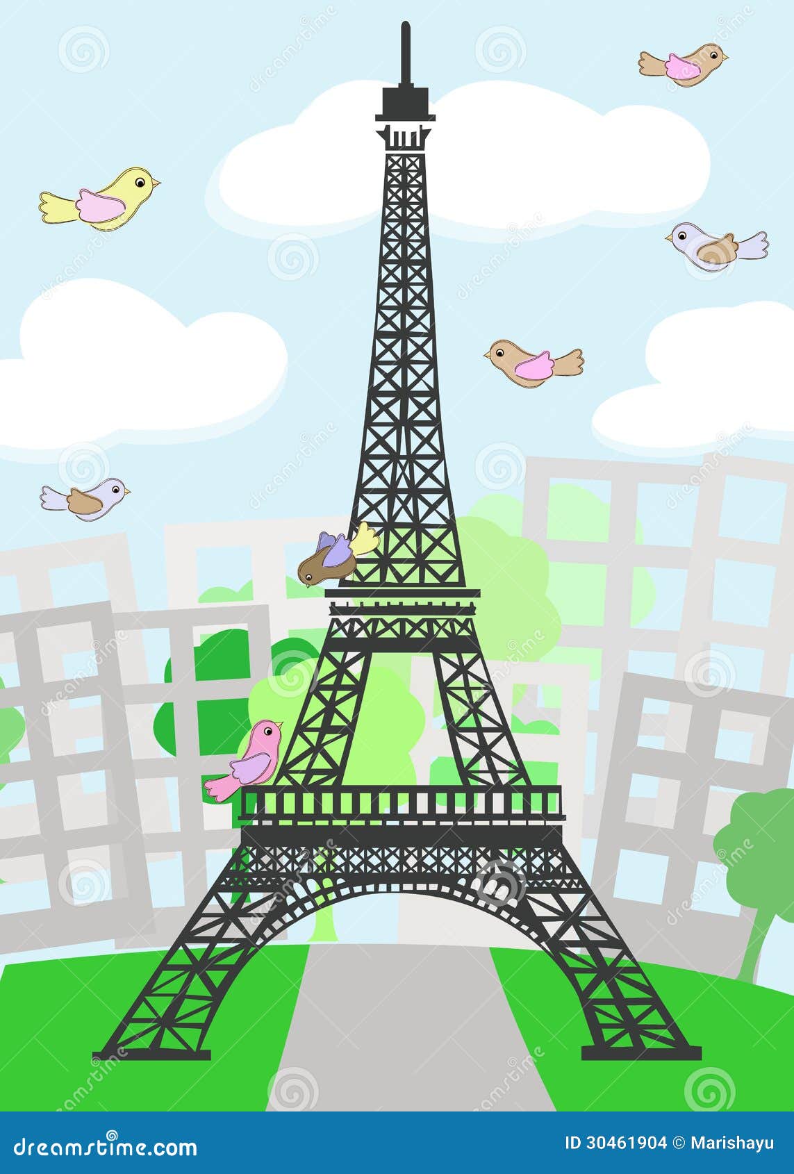 Desenhos Animados Paris Com Pássaros Ilustração do Vetor - Ilustração ...