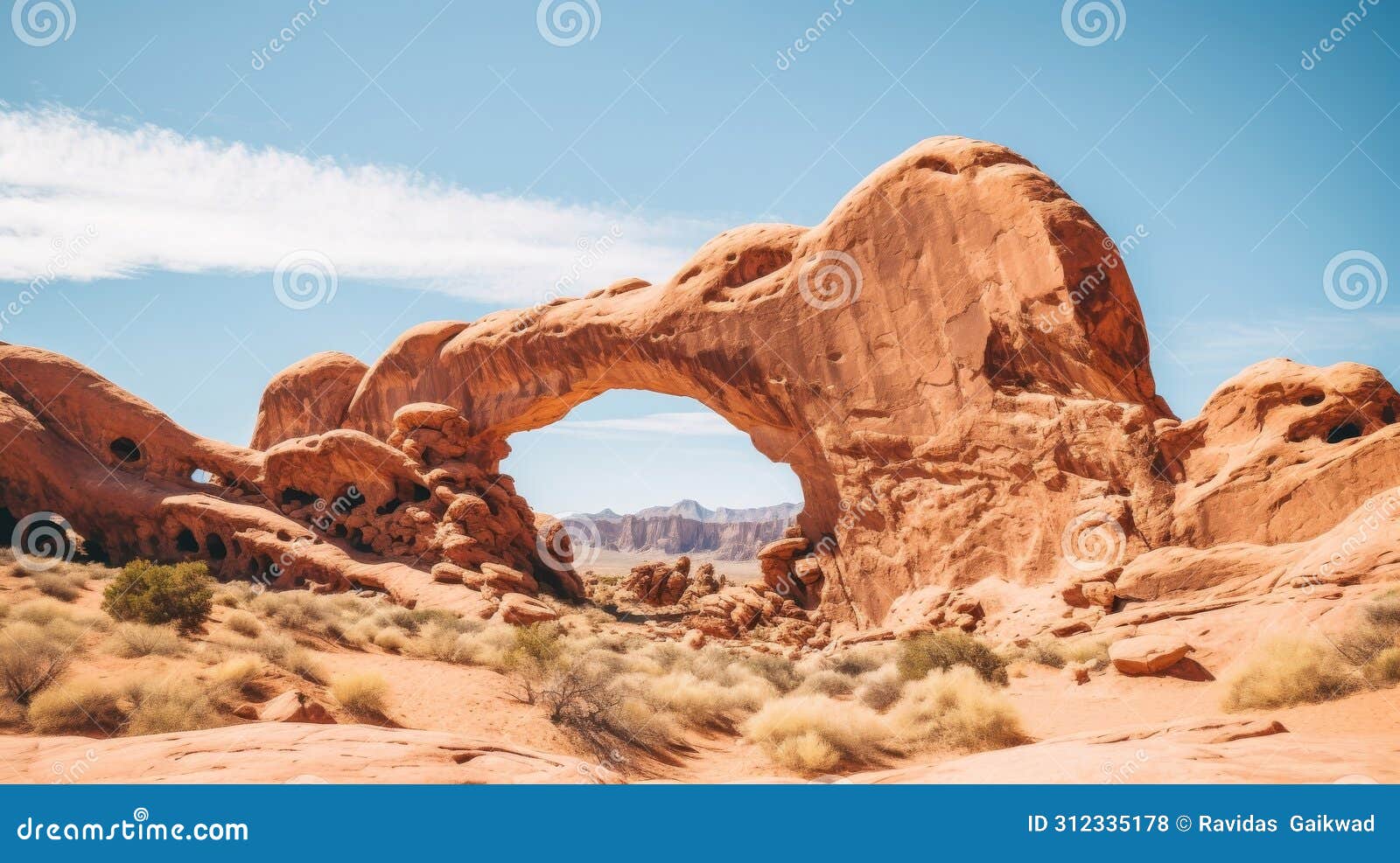 Desert Arch Sculpted by Erosion in Rocky Terrain Stock Illustration ...