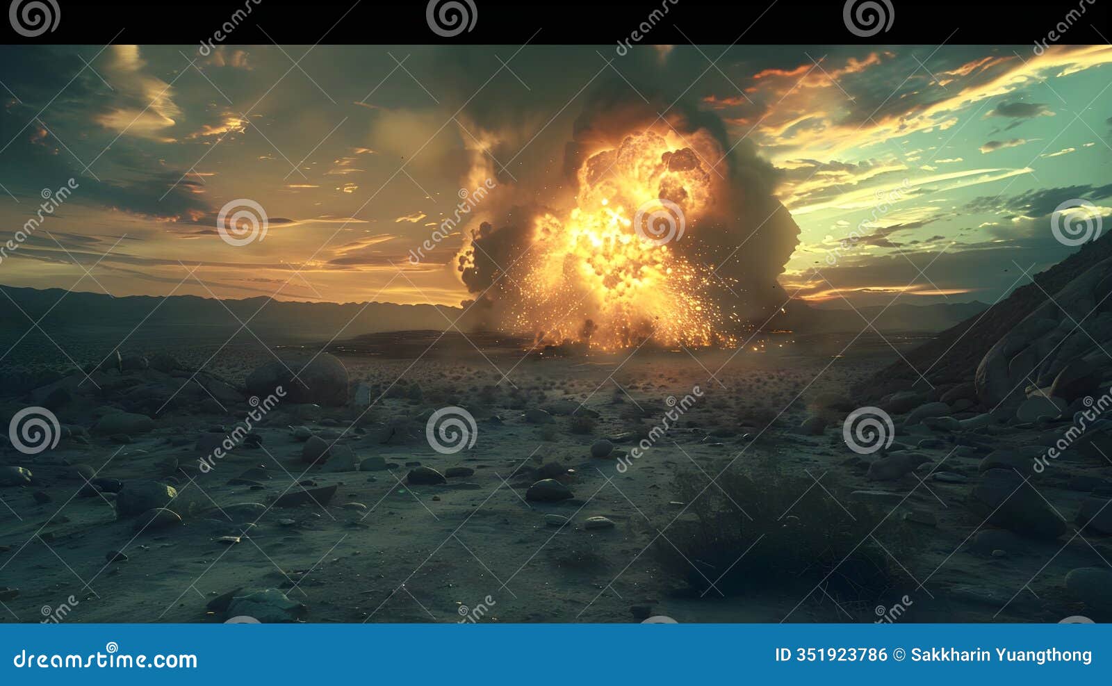 Desert Atomic Explosion at Sunset Stock Illustration - Illustration of ...