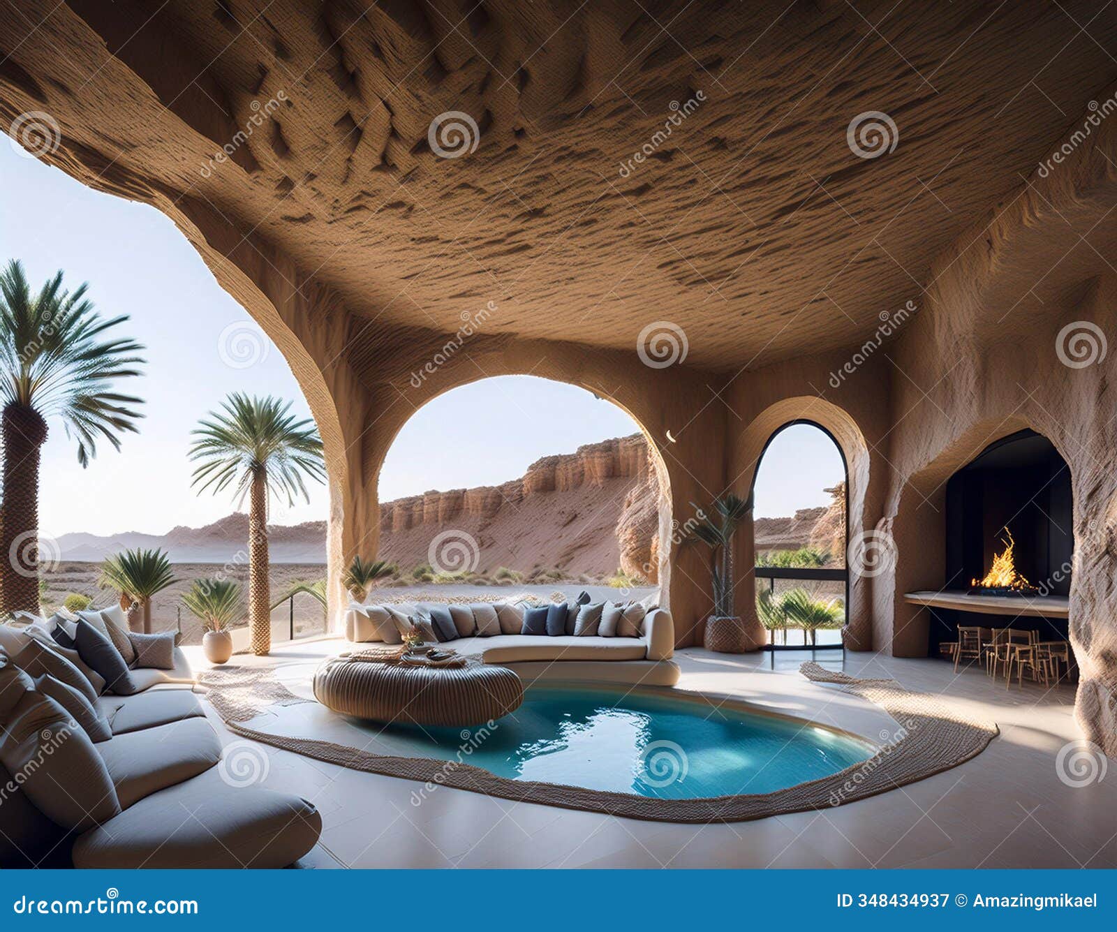 Desert Cave Villa with Luxury Oasis Stock Image - Image of aesthetics ...