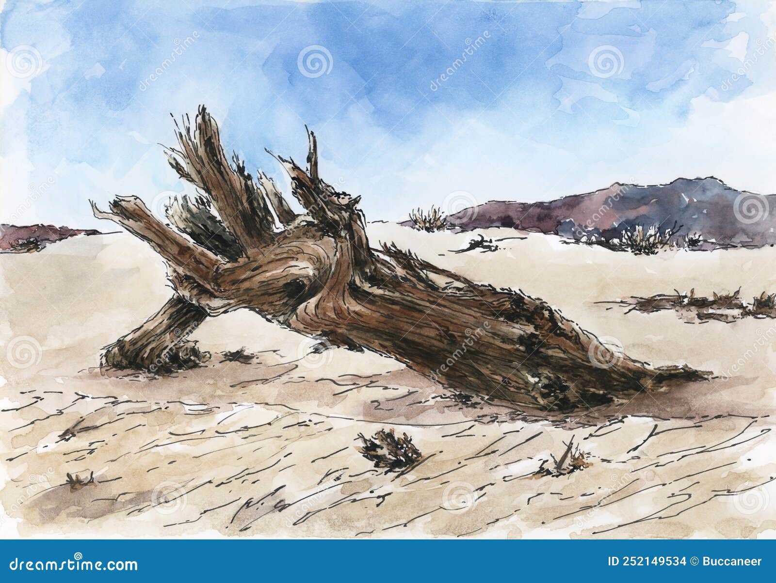 Desert with Dead Tree Trunk Stock Photo - Image of paper, hills: 252149534