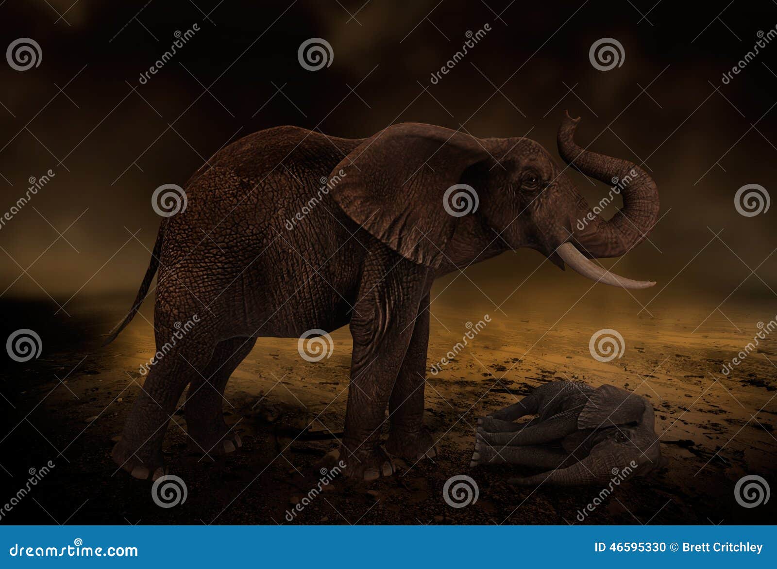 Desert drought elephant stock illustration. Illustration of dark - 46595330