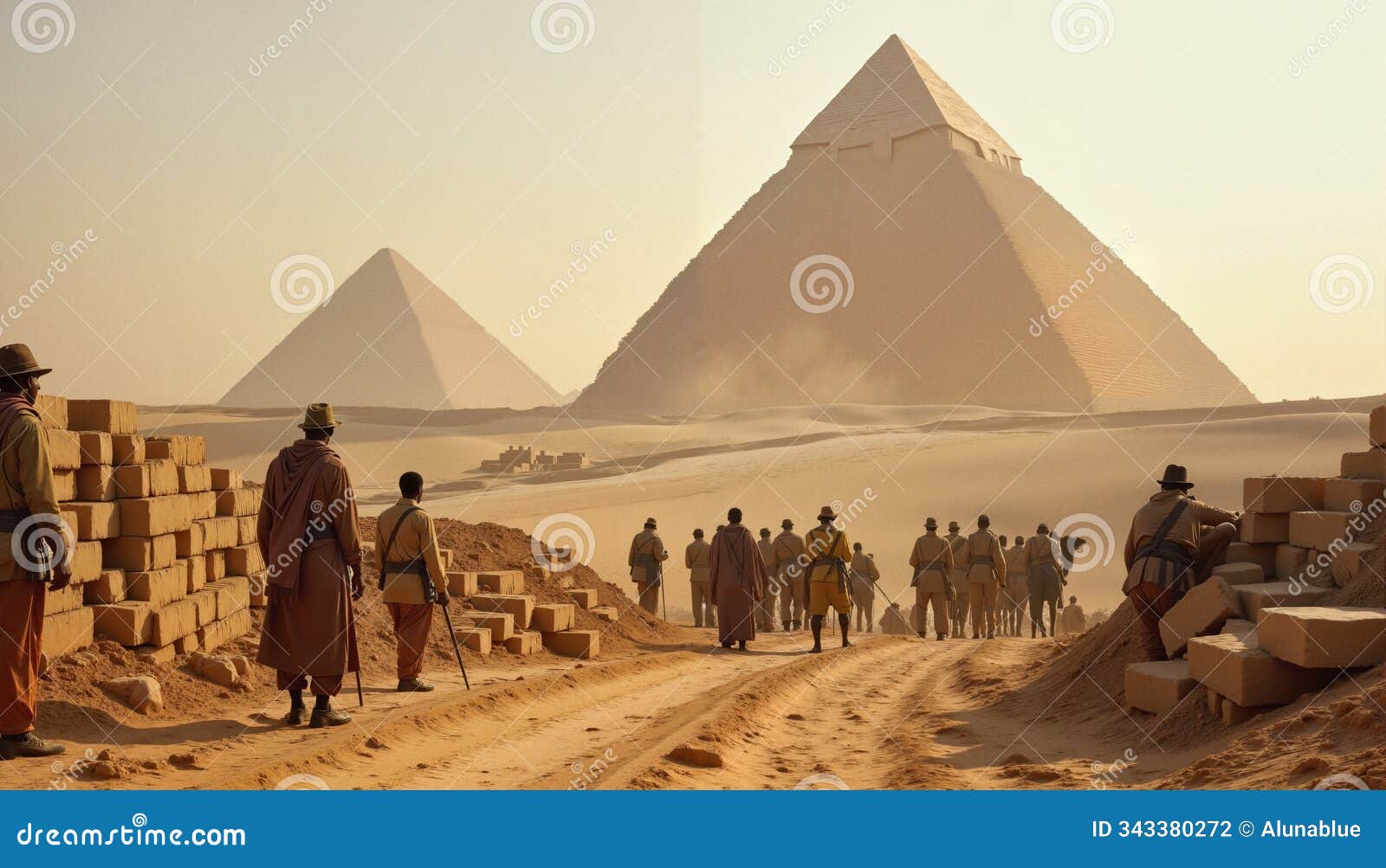 Desert Explorers Meet Ancient Pyramids Stock Photo - Image of sand ...