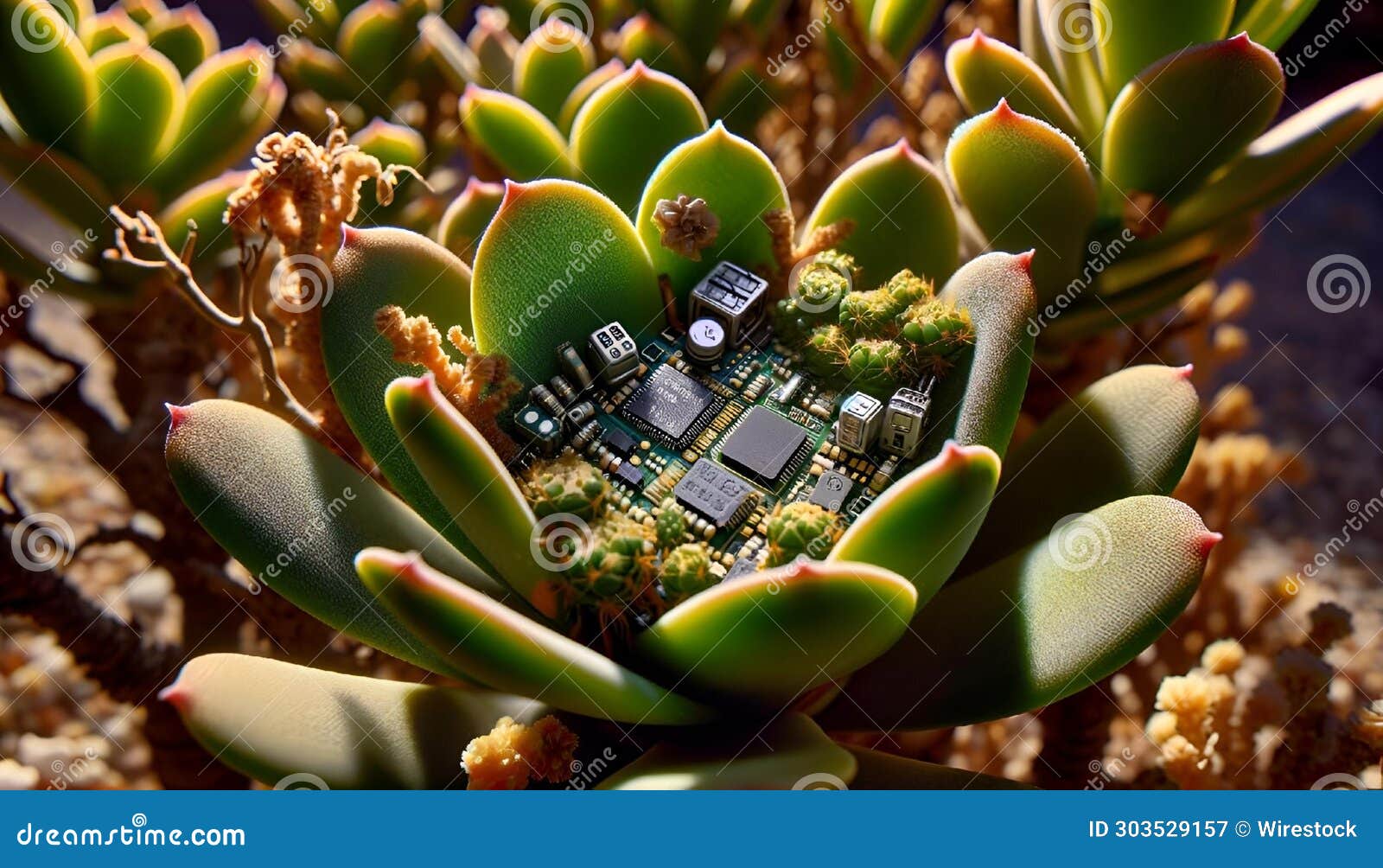 Desert Flora at Oasis, with Tiny, Integrated Technological Devices ...