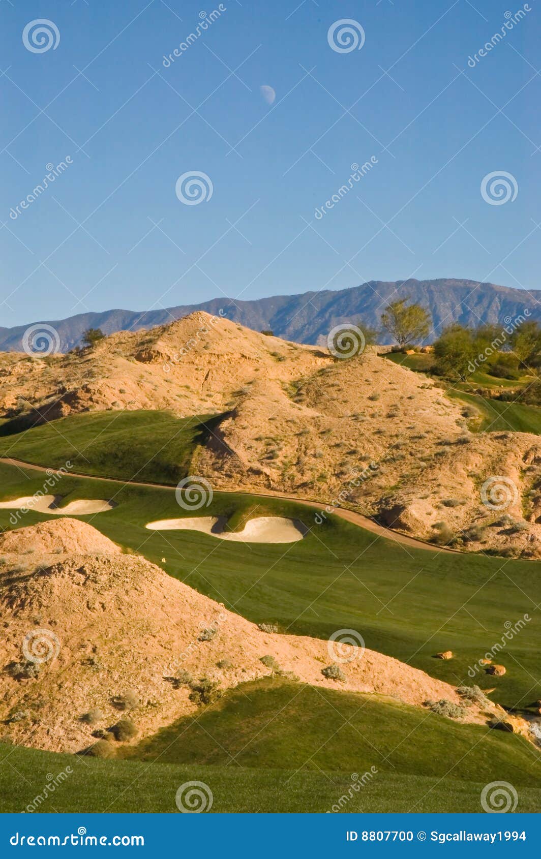 Desert Golf Course with Day Moon Stock Photo - Image of club, sunshine ...