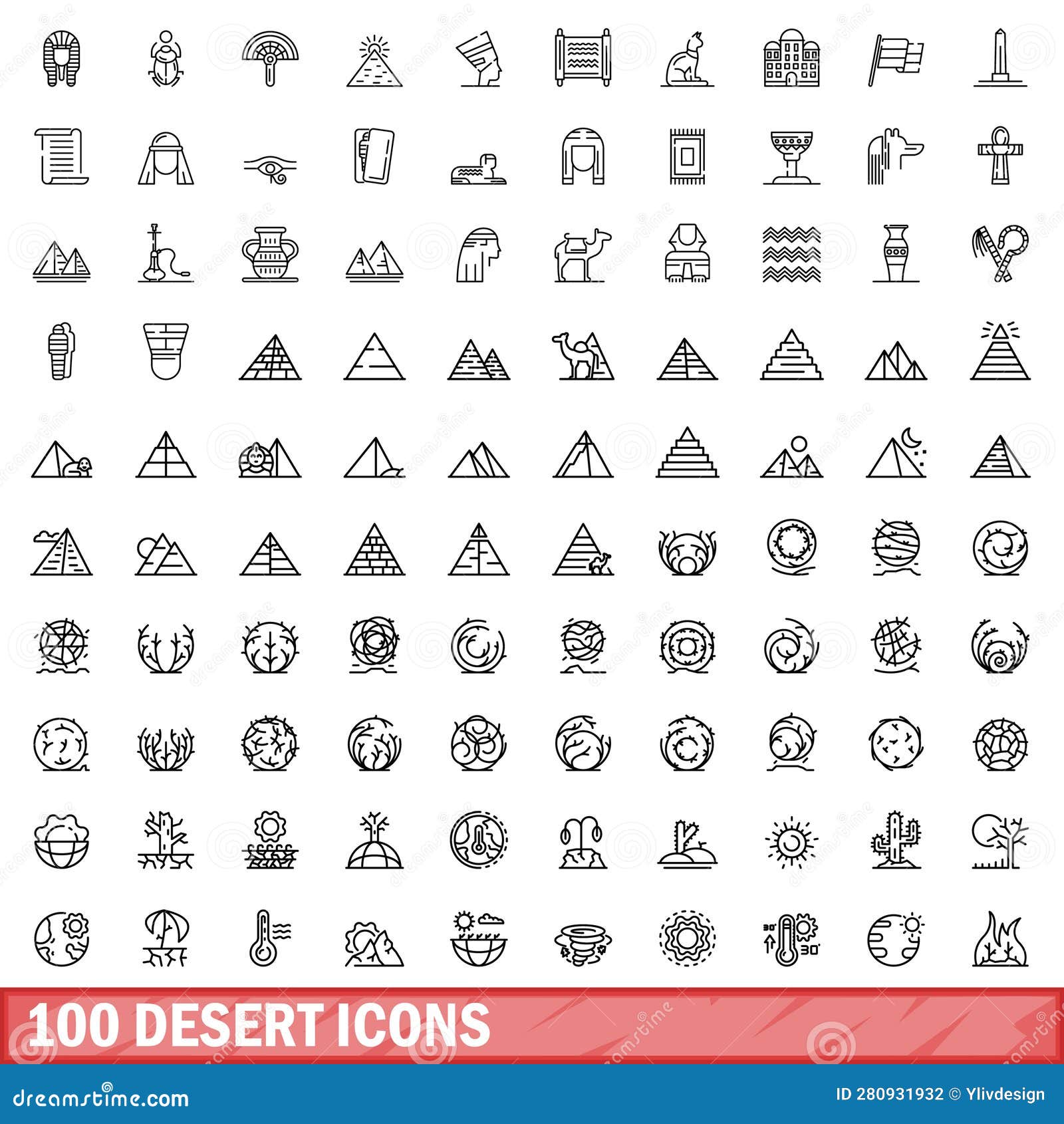 100 Desert Icons Set, Outline Style Stock Illustration - Illustration ...