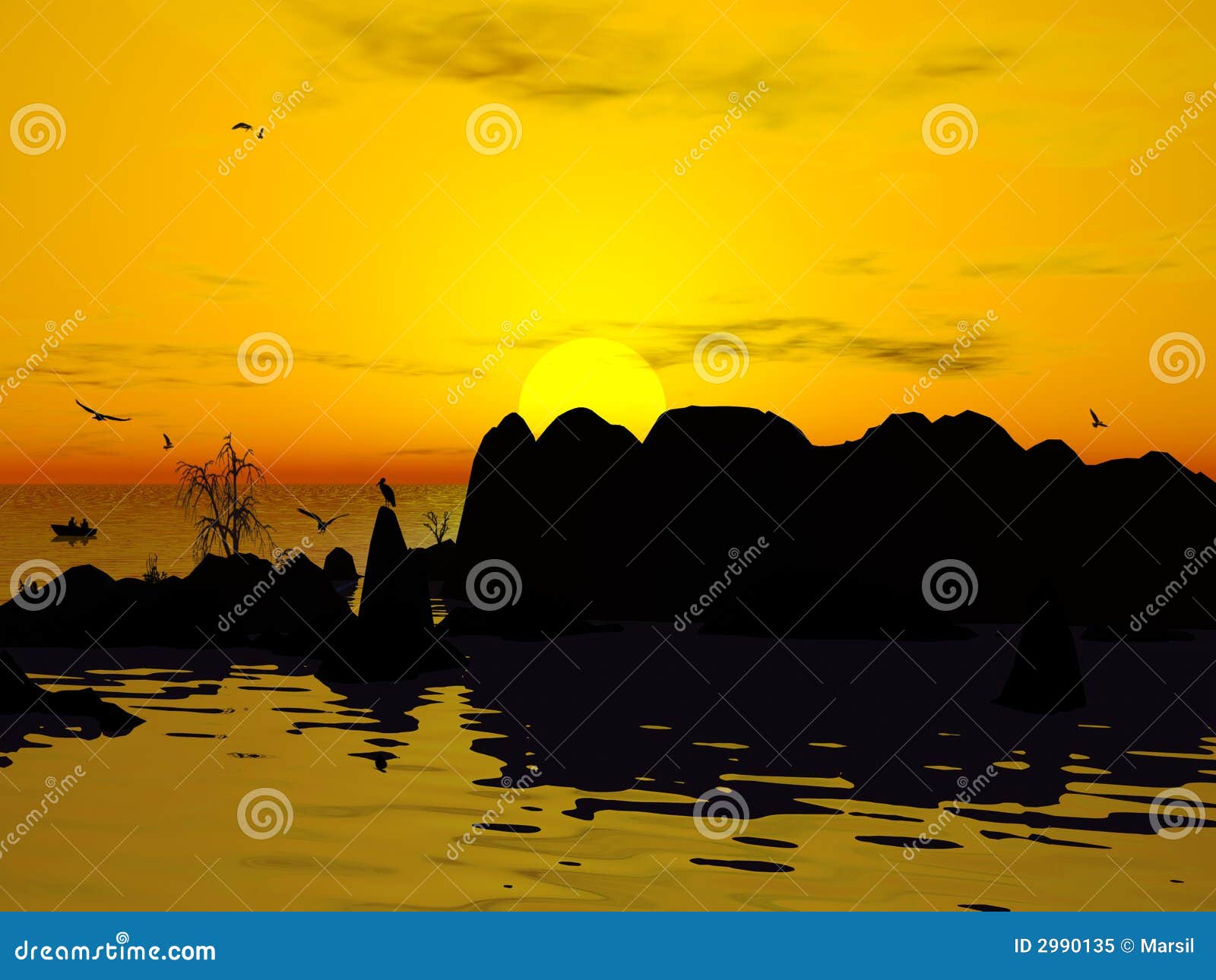 Desert Island To the Sunset Stock Illustration - Illustration of desert ...
