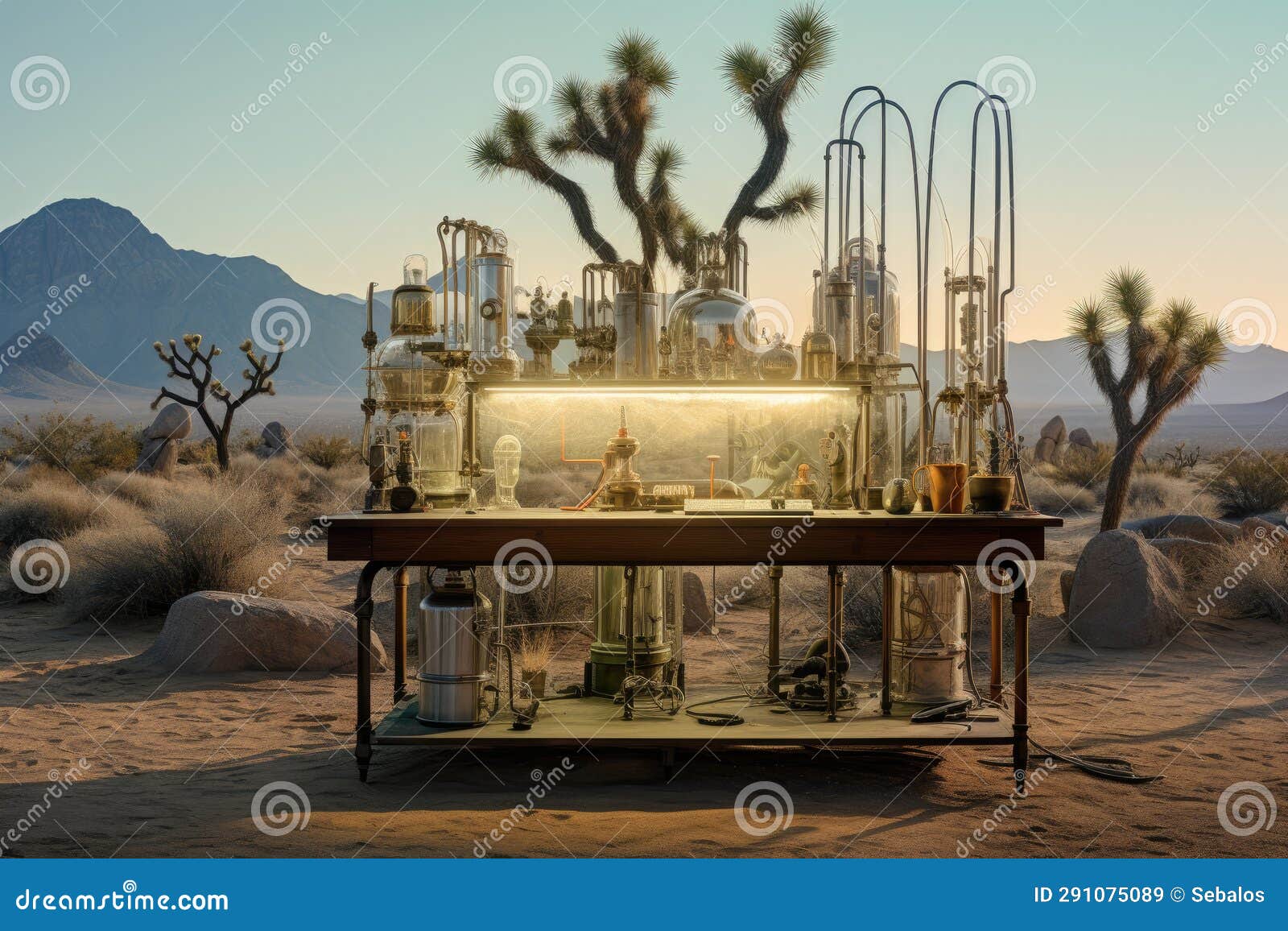 A Desert Lab with Scientific Glassware Under a Bright Light Stock ...