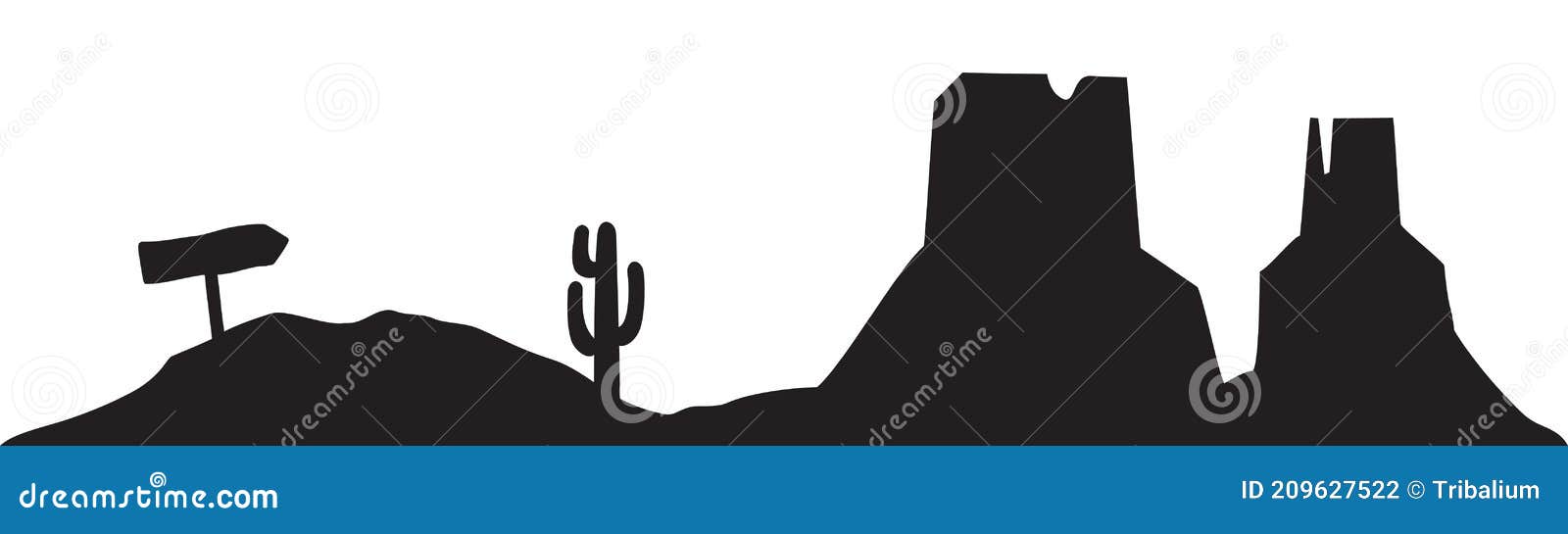 Desert Landscape with Cactus and Road Sign Иллюстрация штока ...