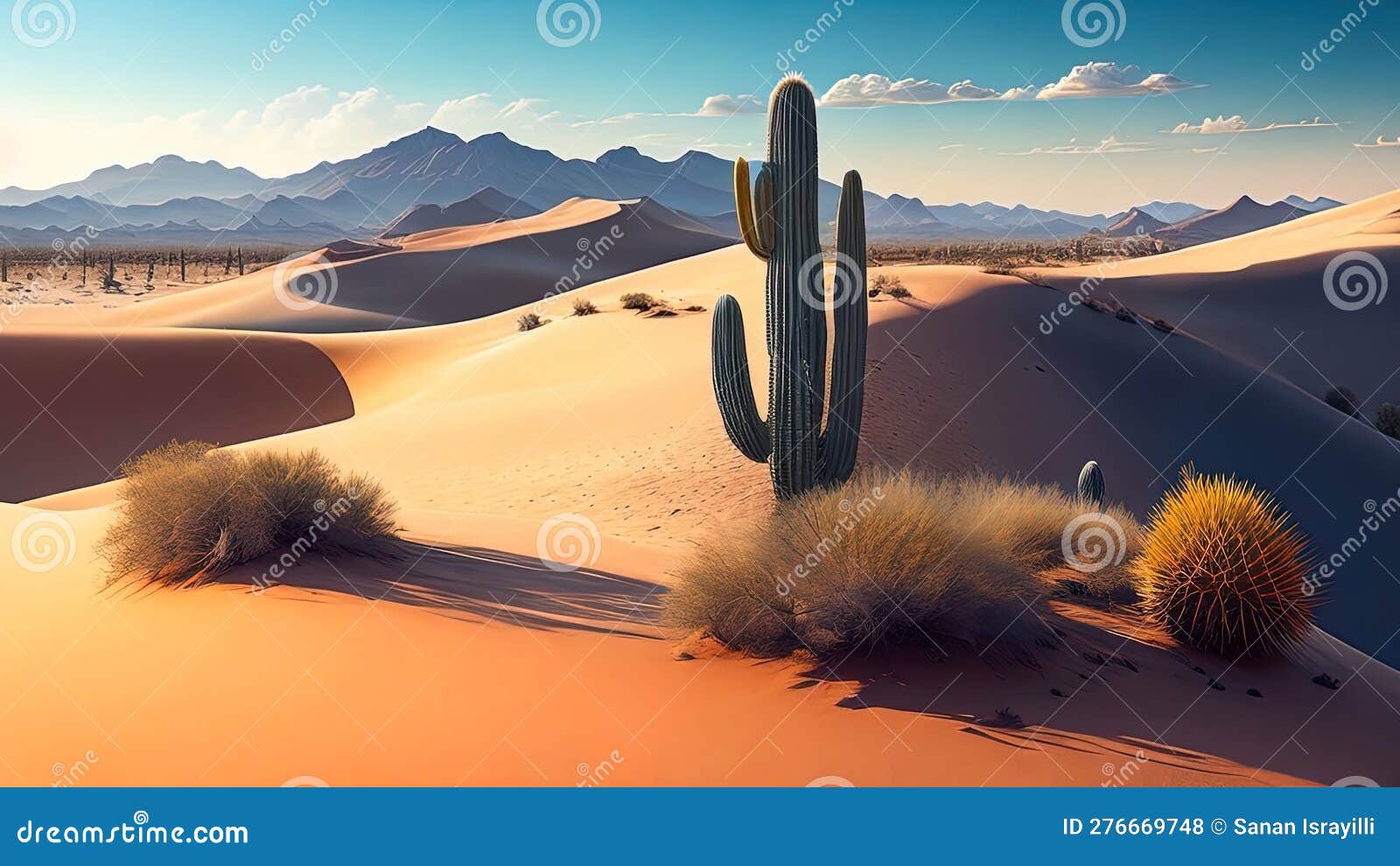 Desert Landscape with Cactuses and Mountains. Ai Generated Stock Photo ...