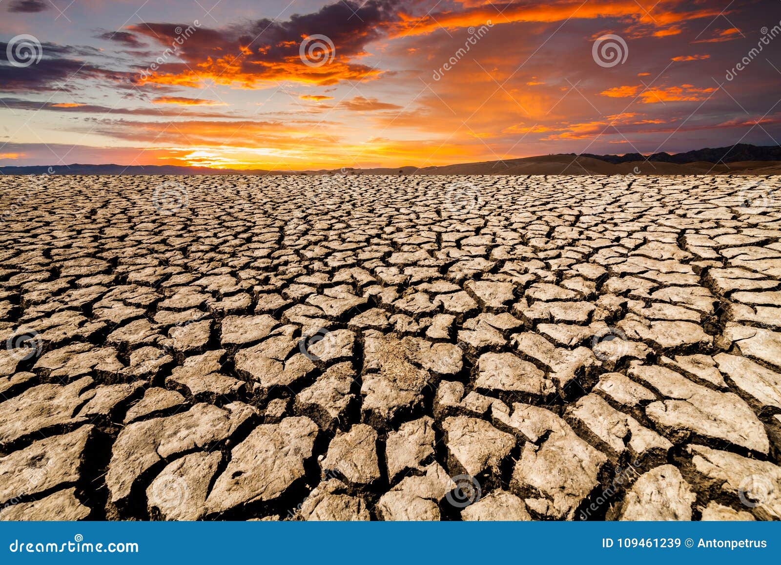 Desert Landscape with Cracked Earth Stock Image - Image of evening ...