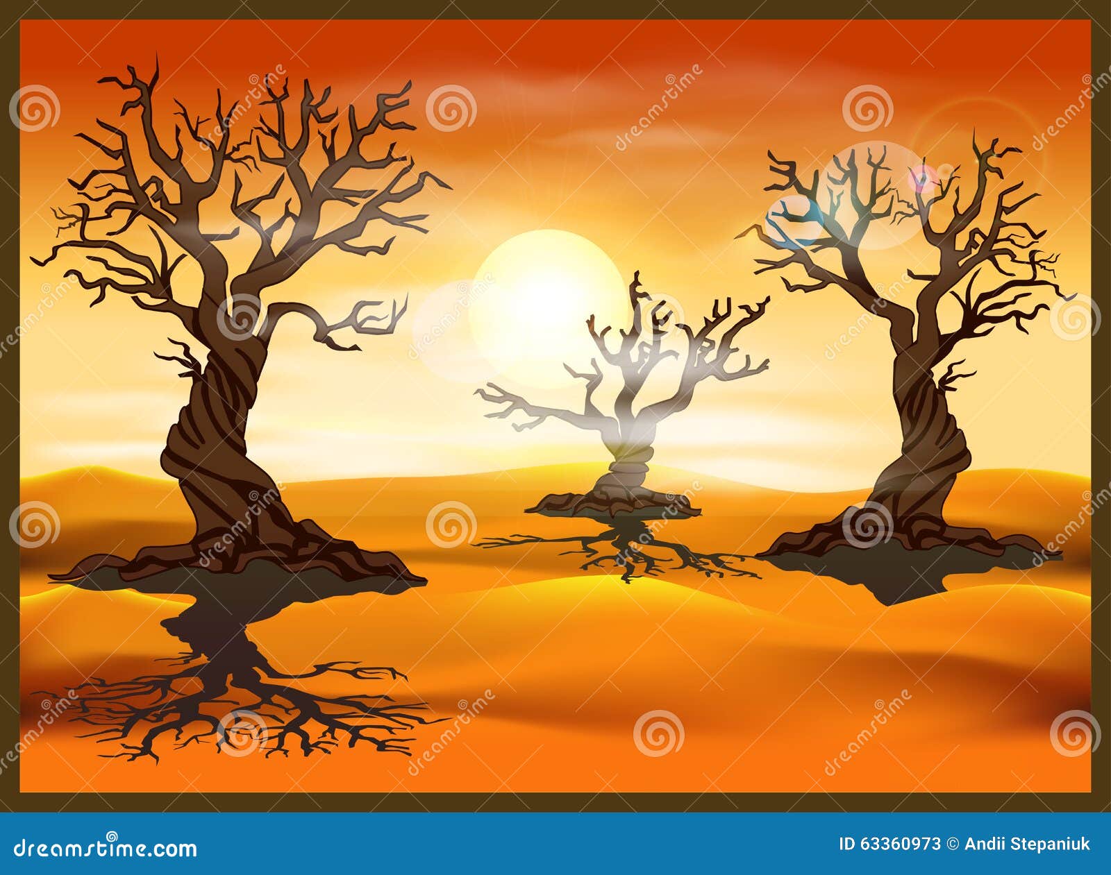 Desert Landscape with Dead Trees Stock Vector - Illustration of extreme ...