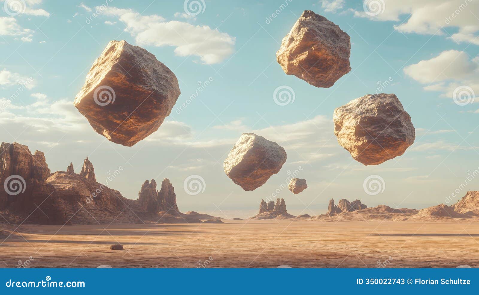 A Desert Landscape with Floating Rocks Held Up by Mysterious Force ...