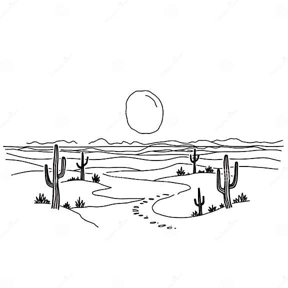 Desert Landscape Line Art stock illustration. Illustration of poster ...
