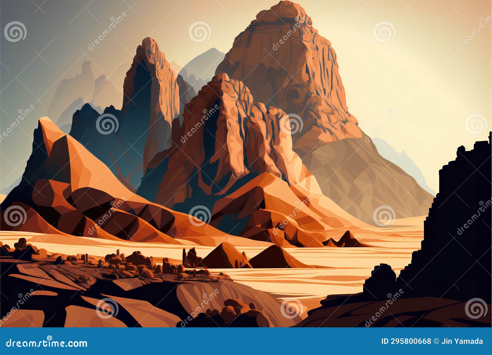Desert Landscape with Mountains. Vector Illustration in a Flat Style ...