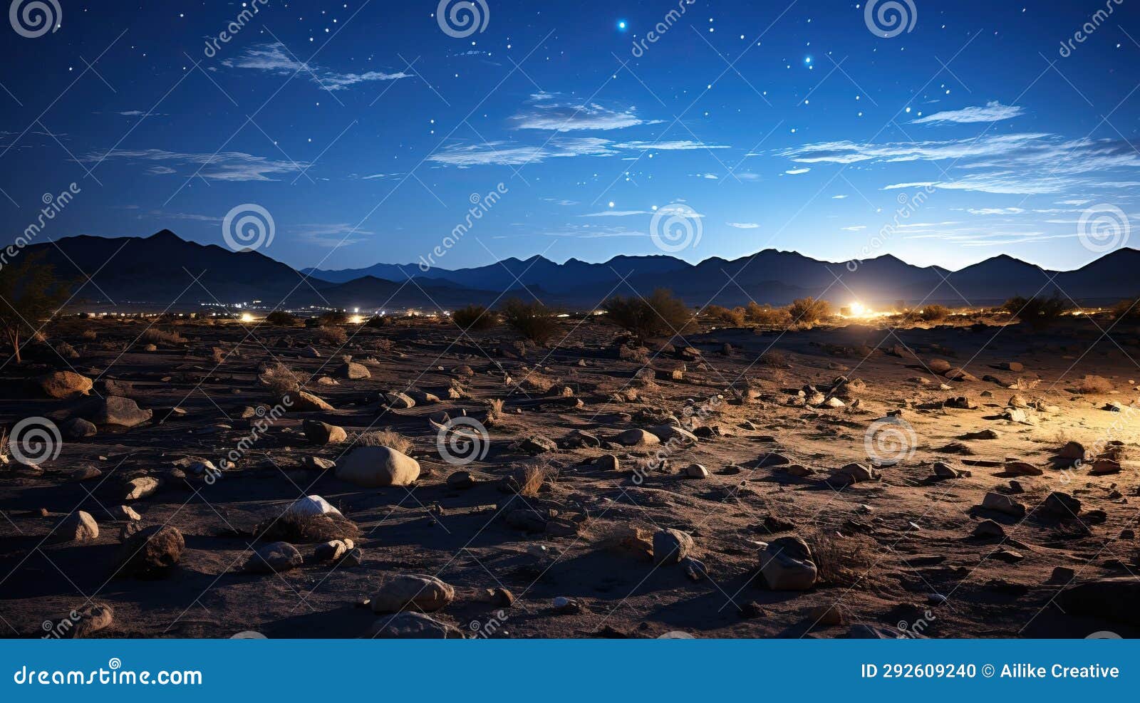 Desert Landscape at Night with Starry Sky Stock Illustration ...
