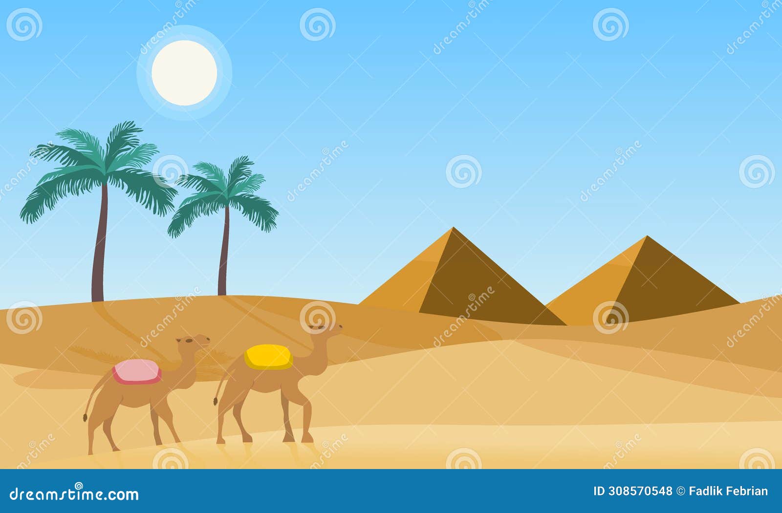Desert Landscape with Pyramid, Camel, and Palm Tree in Day Light ...