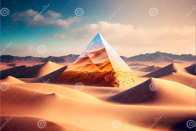 Desert Landscape with Pyramids. 3d Render. Computer Digital Drawing ...