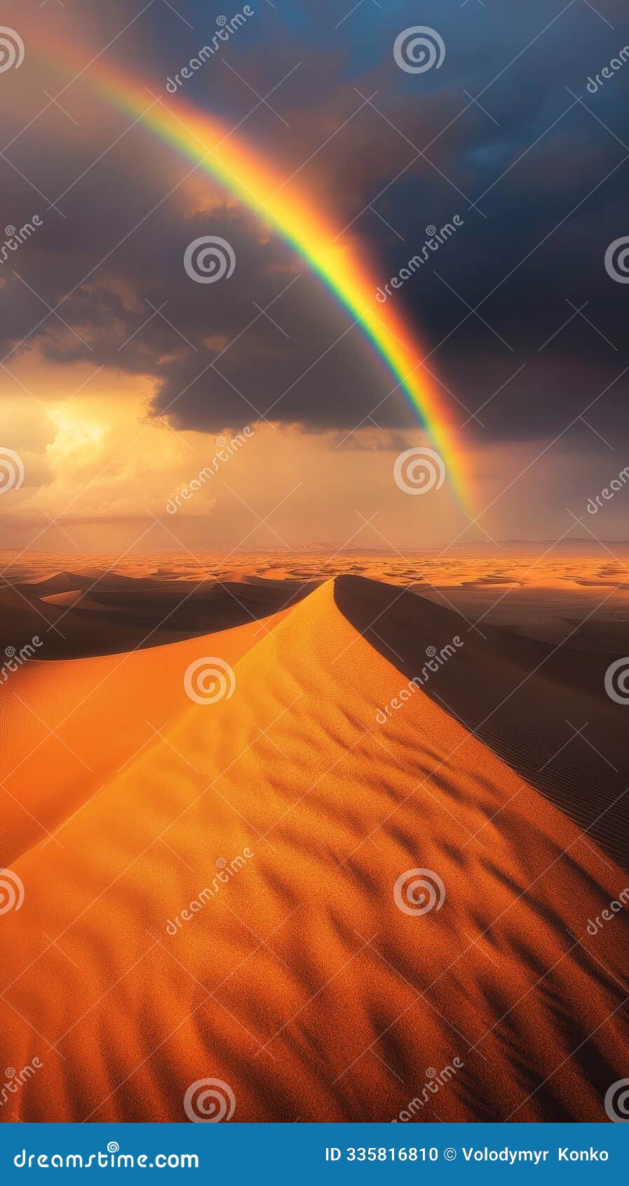 Desert Landscape with Rainbow Over Sand Dunes Stock Photo - Image of ...