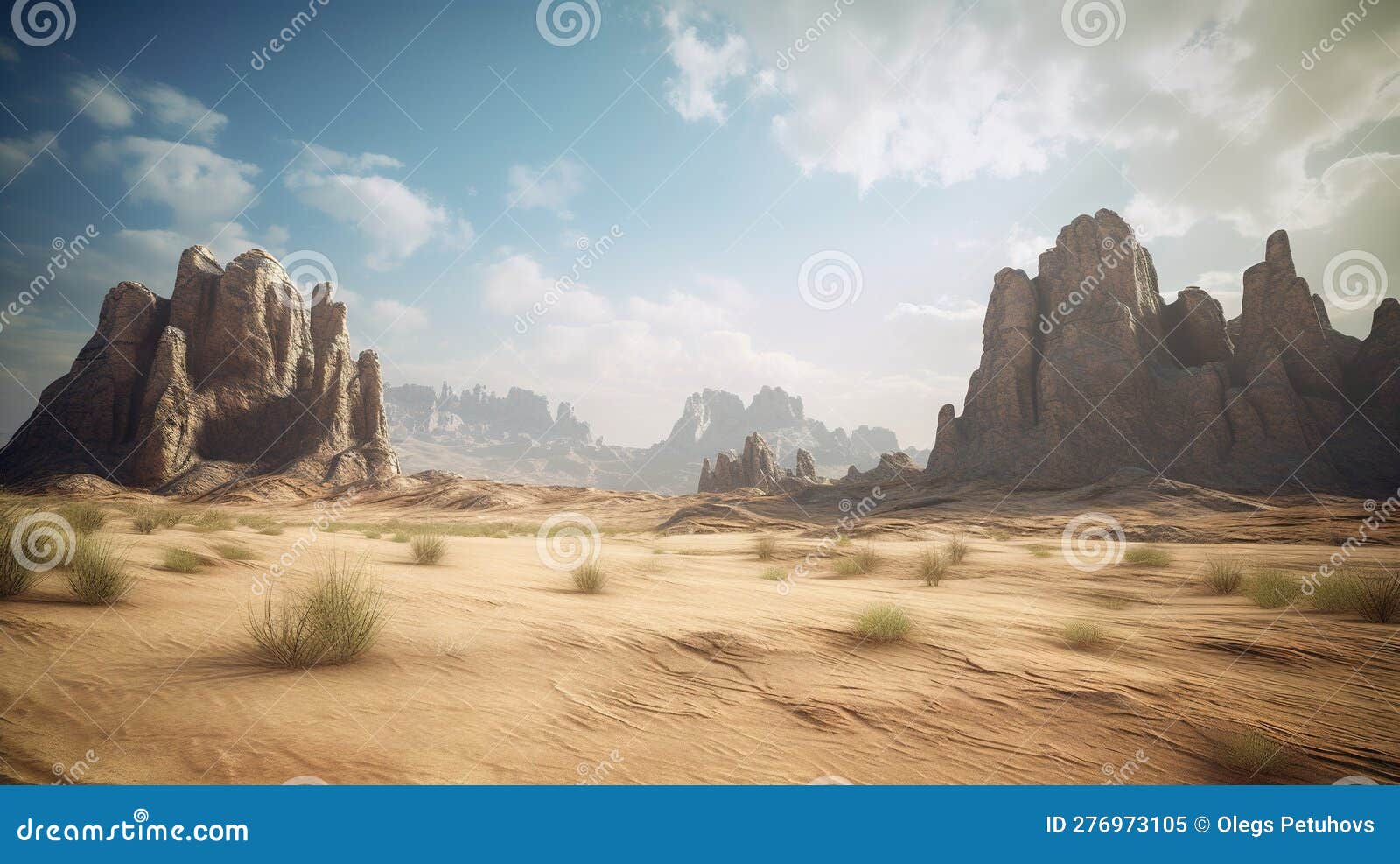 A Desert Landscape with Rocks and Grass in the Foreground Stock ...