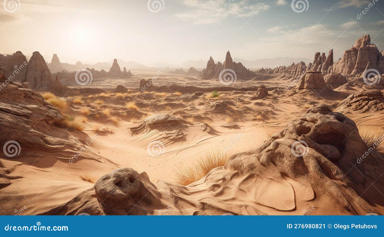 A Desert Landscape with Rocks and Sand in the Foreground Stock ...