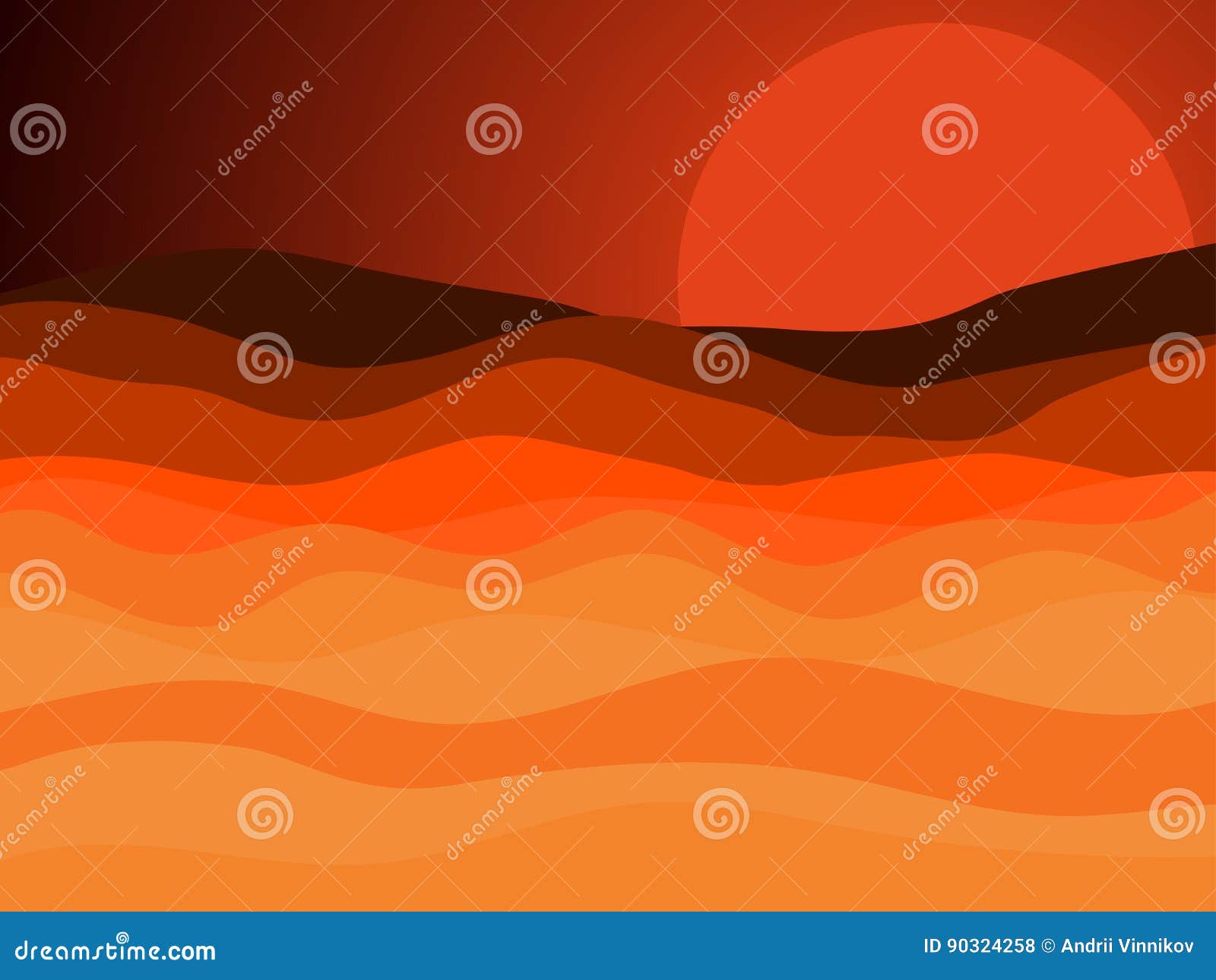 Desert Landscape, Sunset with a Red Sun in the Desert. Vector Stock ...