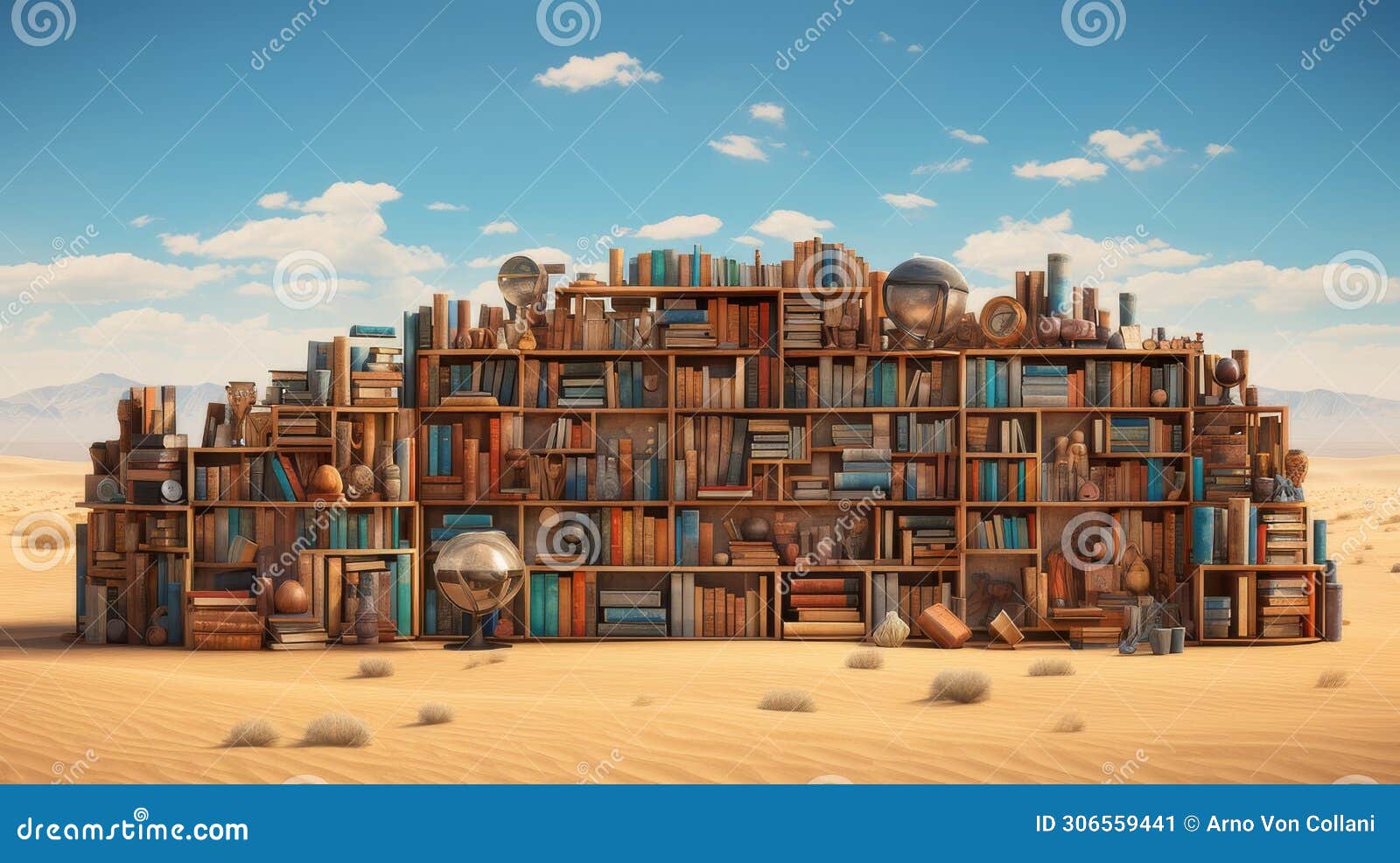 Desert Library: Surreal Illustration of Knowledge Amidst Arid Sands ...