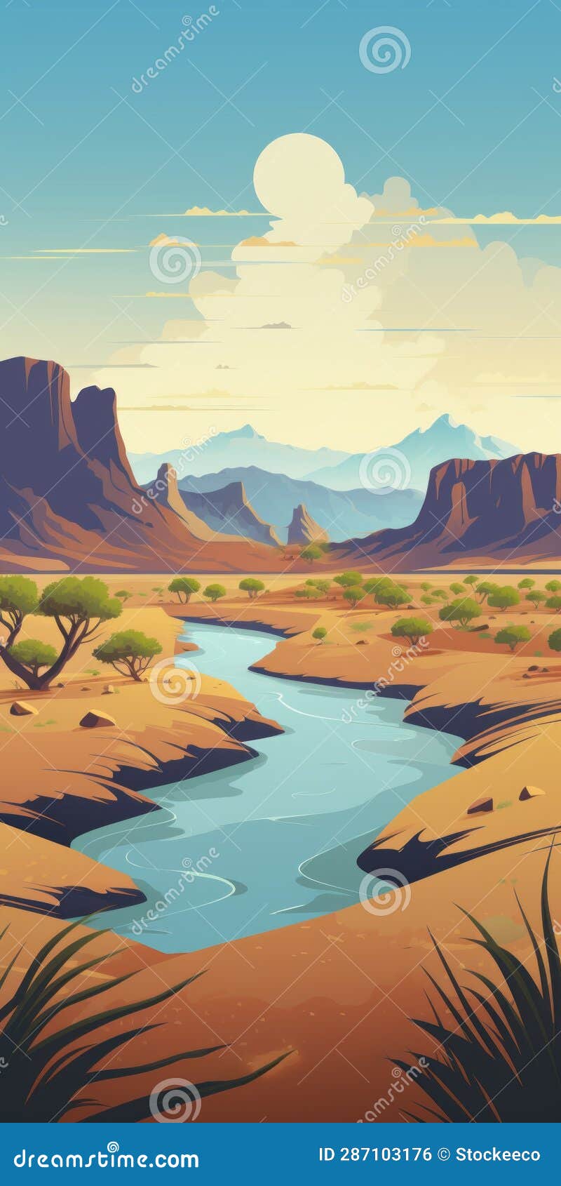 Desert Marsh: Vector Illustration with Bold Outlines and Hyper ...