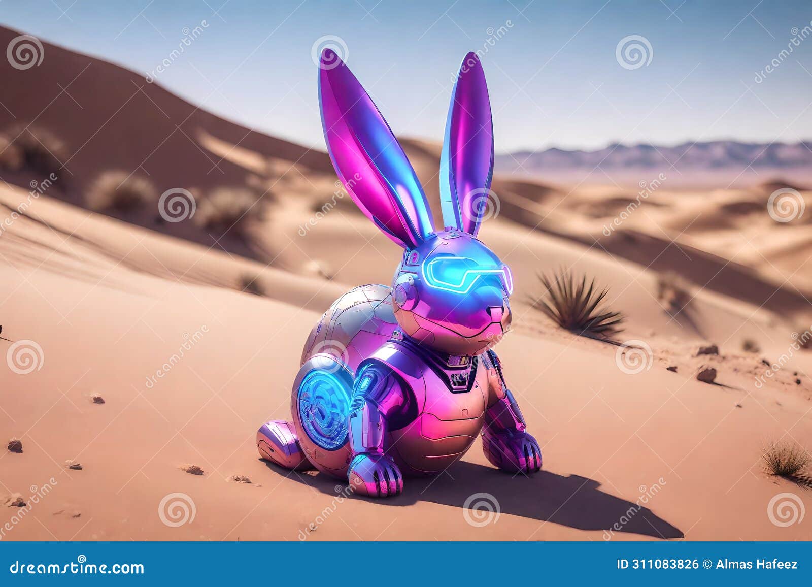 Desert Mirage: Neon Cyber-Tech Easter Bunny in Metallic 3D Rendered ...