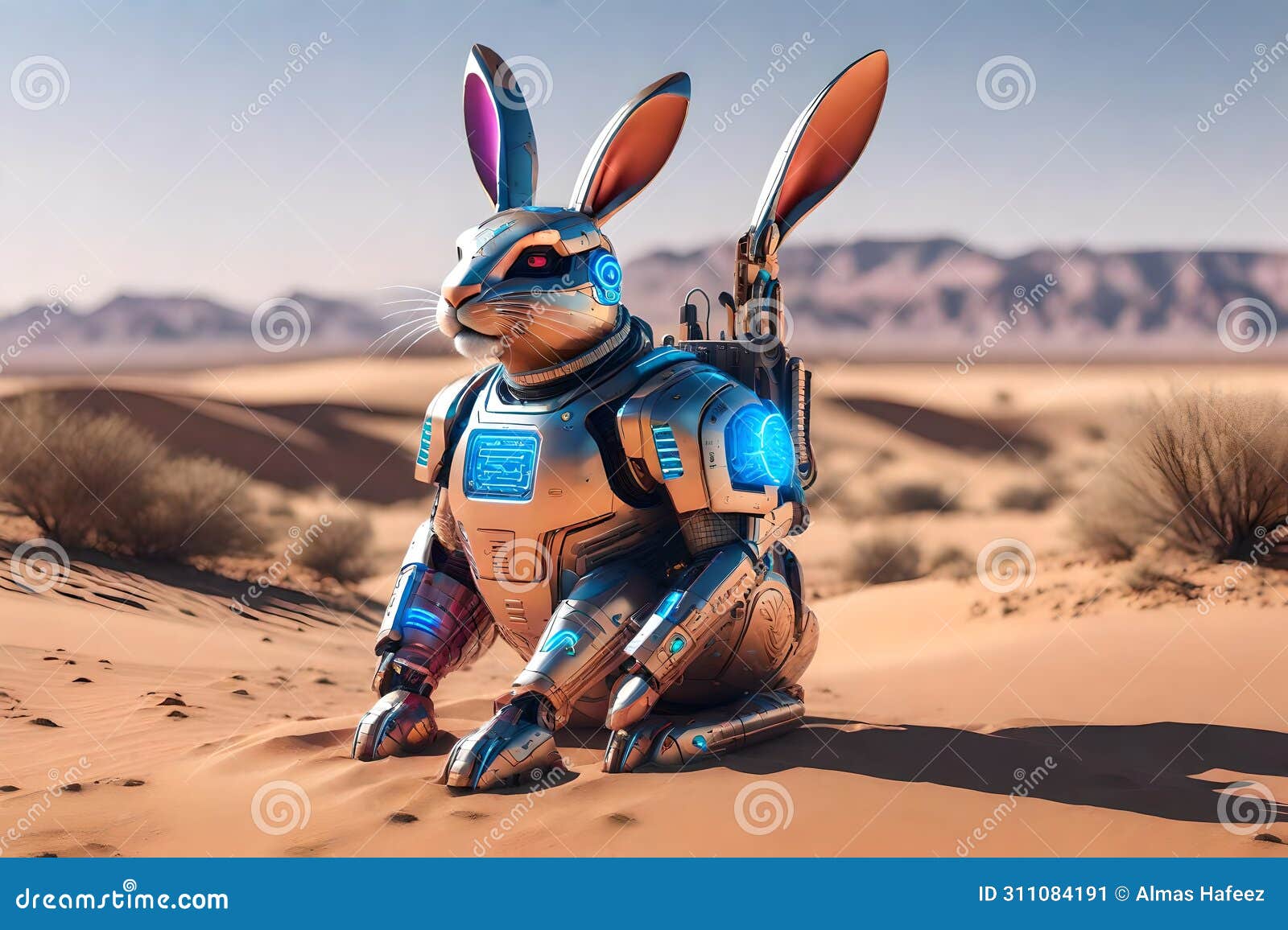 Desert Mirage: Neon Cyber-Tech Easter Bunny in Metallic 3D Rendered ...