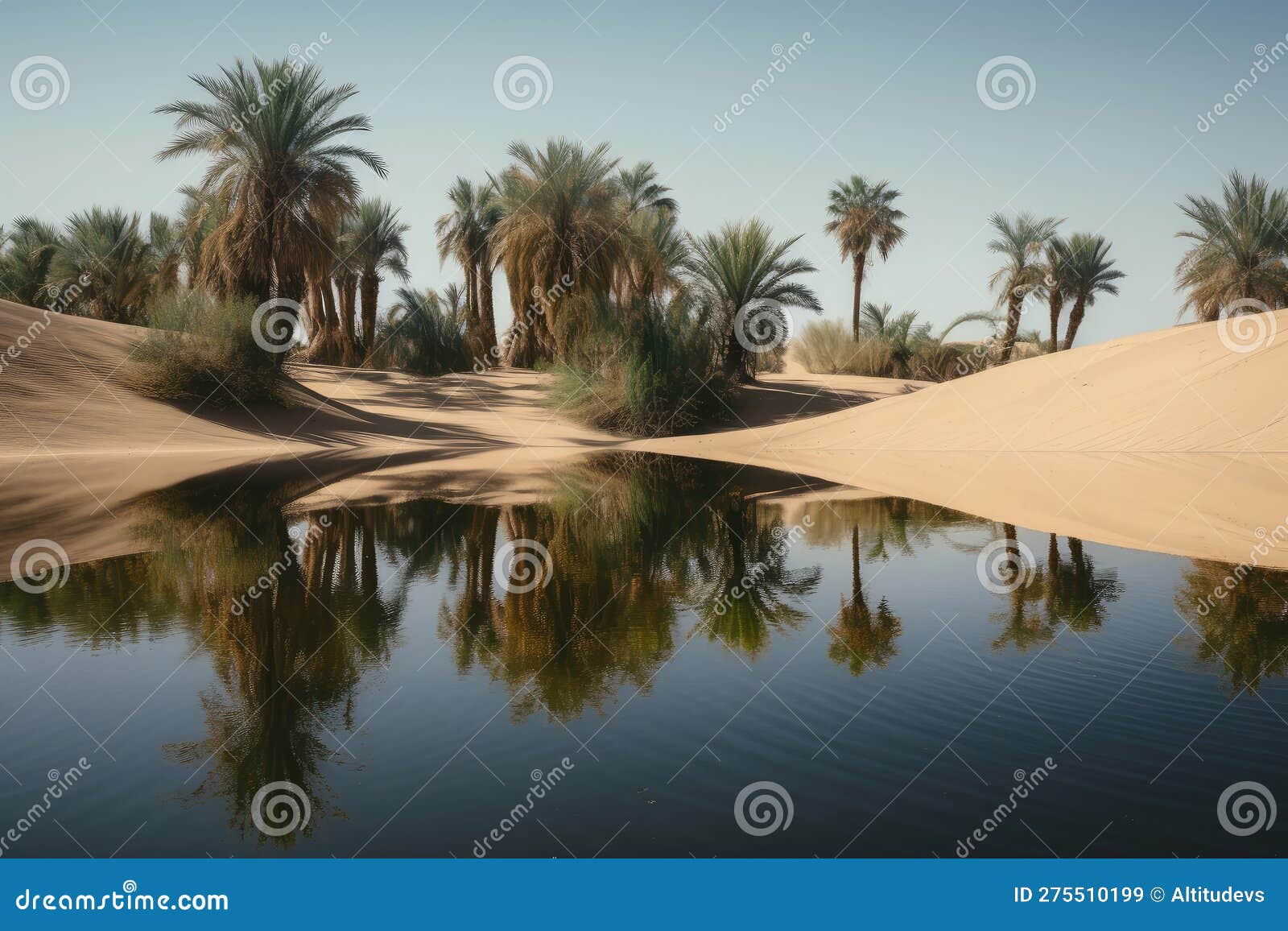 Desert Mirage of Water Reflection and Palm Trees, with Reality Being ...